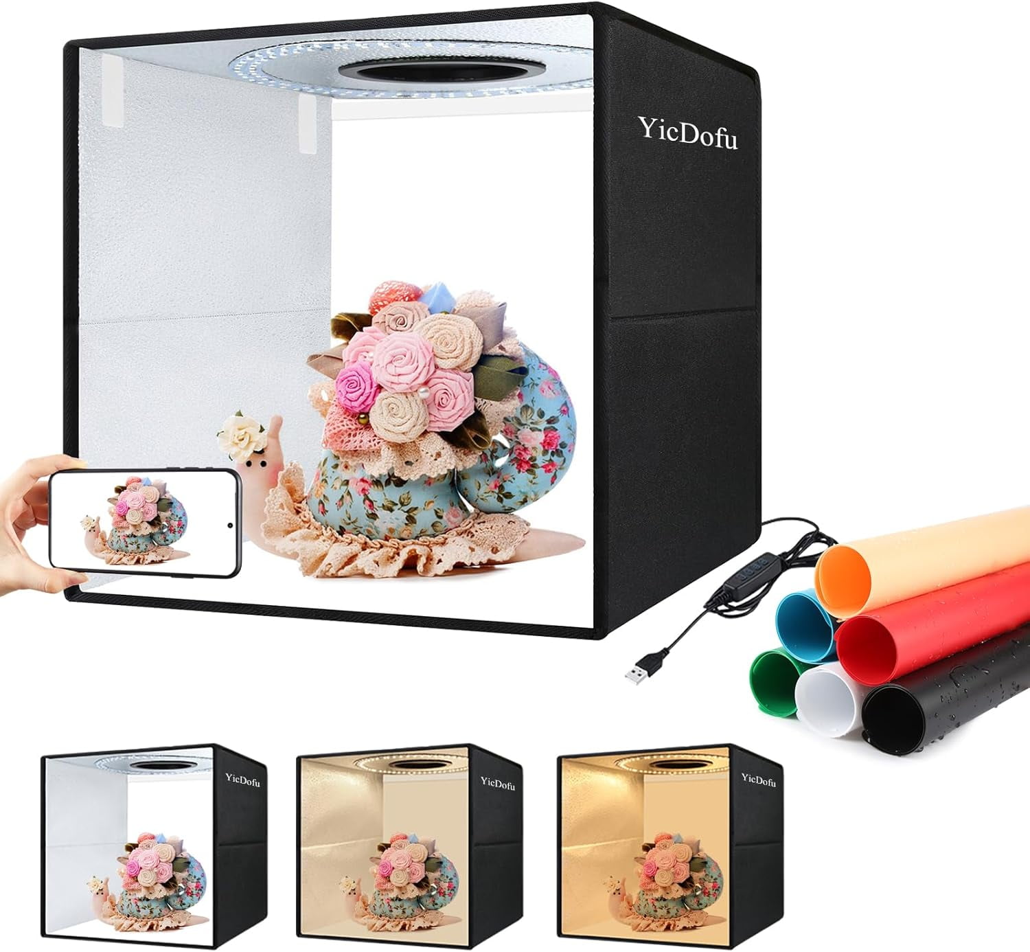 12''x12'' Foldable Photo Light Box Studio Kit with 120 LED Ring Light 3 ...