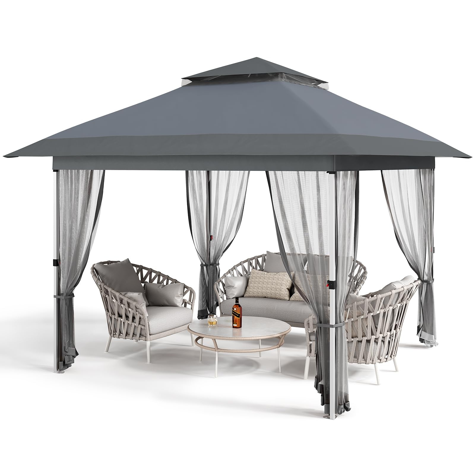 12'x12' Gazebo Outdoor Pop up Canopy Tent with Curtains and 144 Square ...