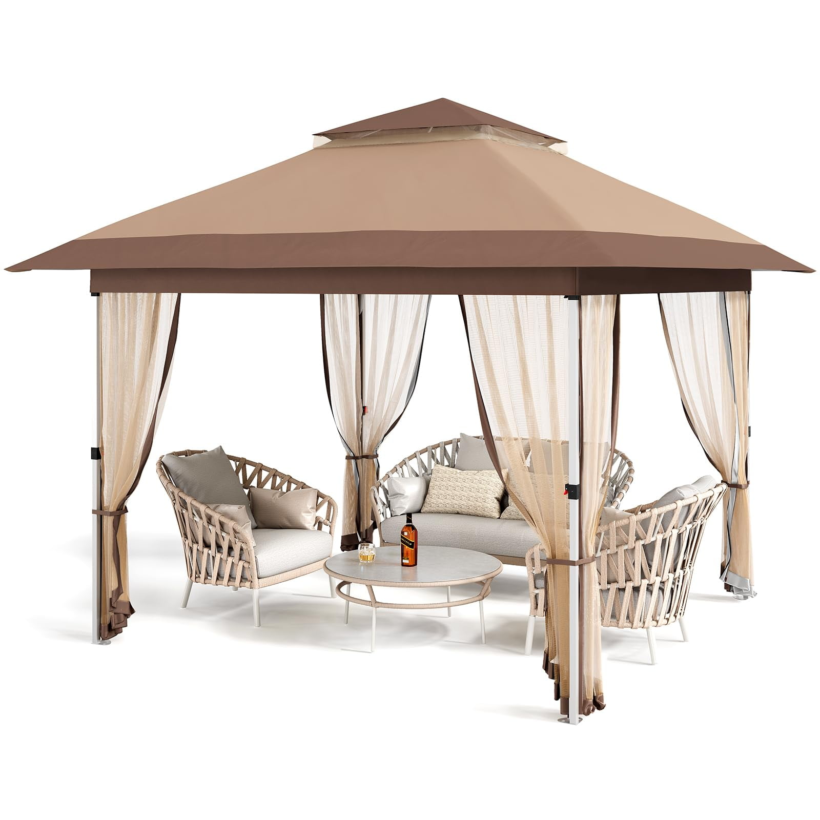 12'x12'Gazebo Outdoor Pop up Canopy Tent with Curtains and 144 Square ...