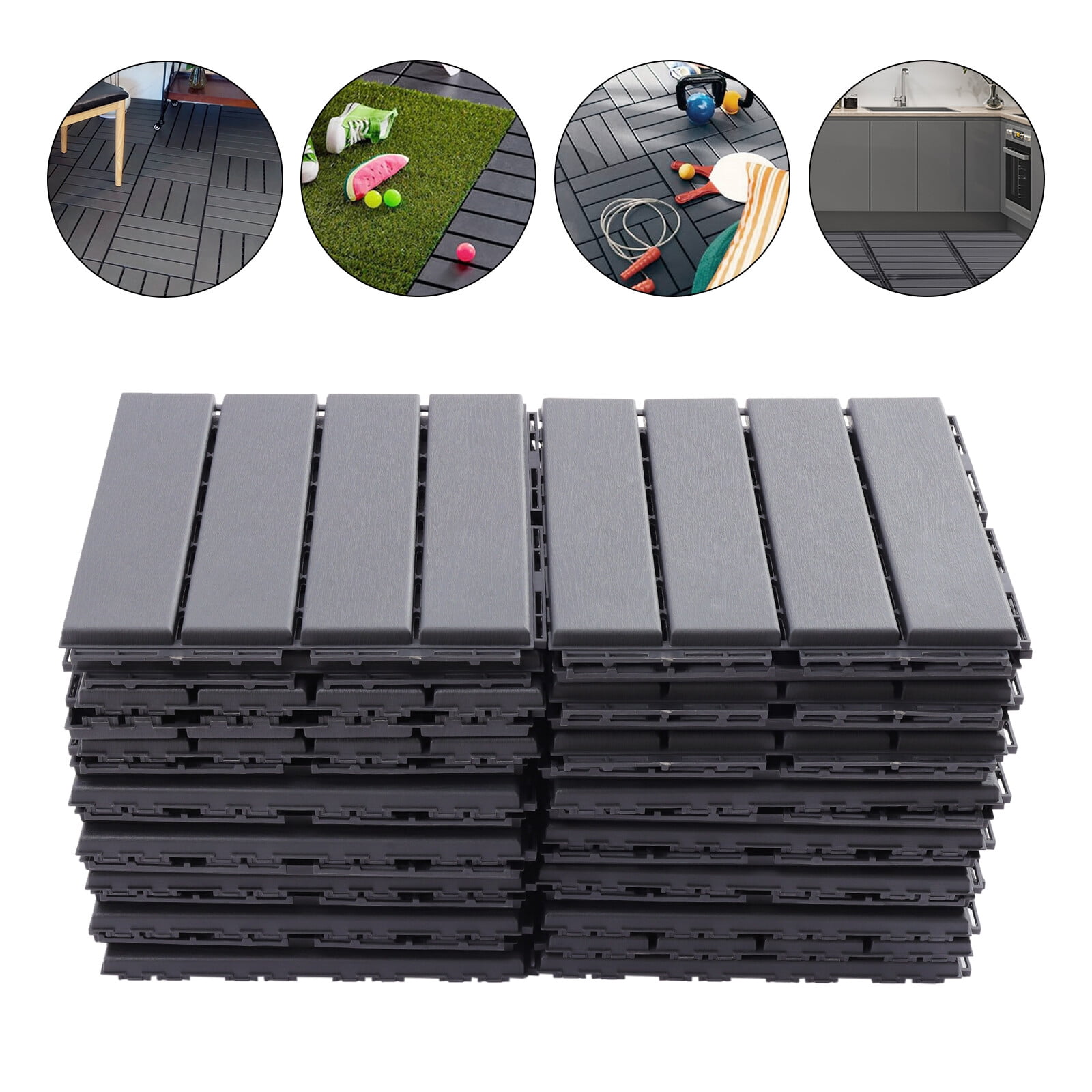 12"x12" Interlocking Deck Tiles, 30 Pack Outdoor Patio Floor Tiles Dark ...