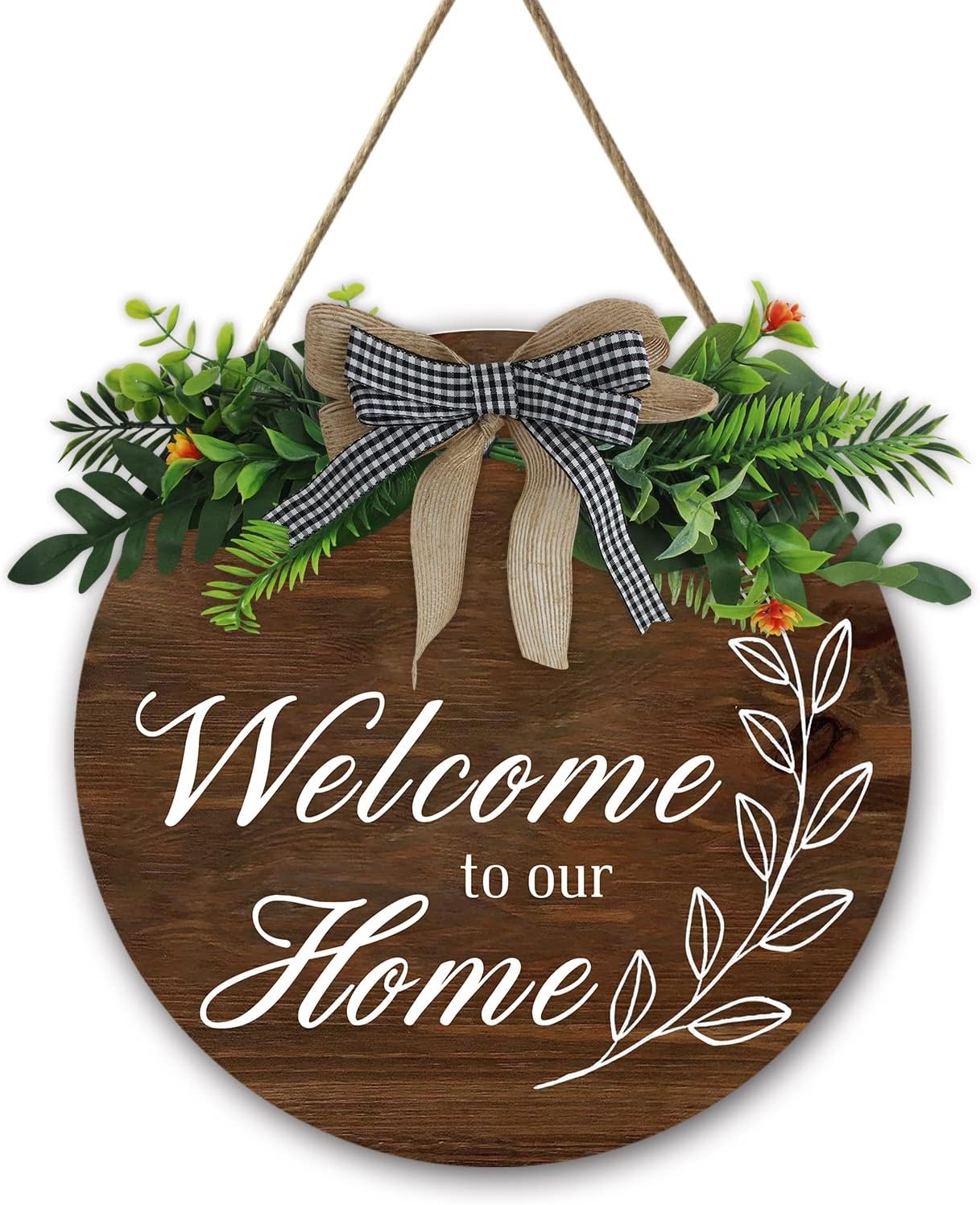 12"x12" Round Hanging Welcome Home Wooden Sign for Front Door Porch ...