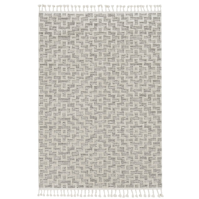 12'x15' Ivory Grey Machine Woven Diamond Pattern With Fringe Indoor ...