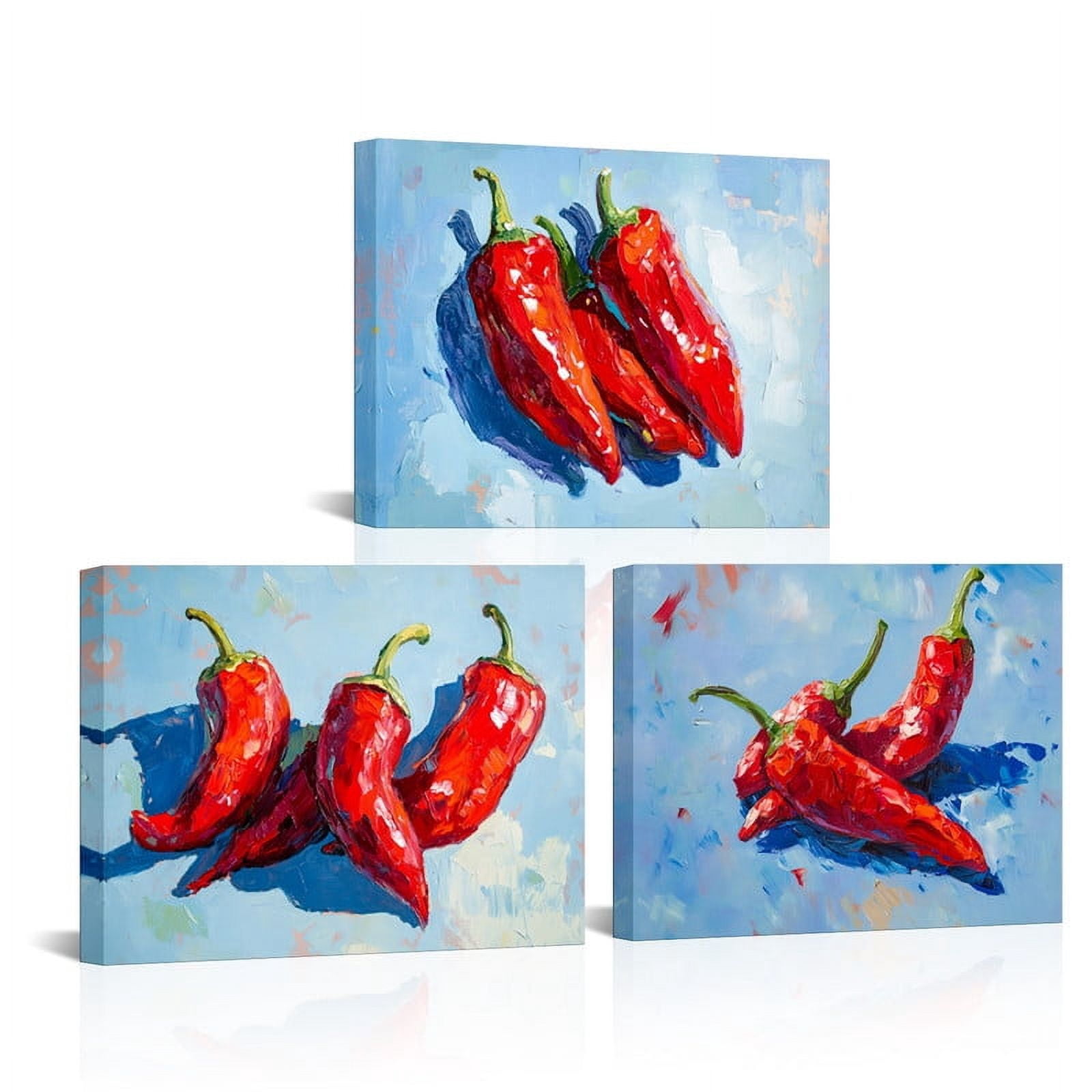 12"x16" 3Pcs Framed Canvas Wall Art Red Chili Peppers Oil Painting ...