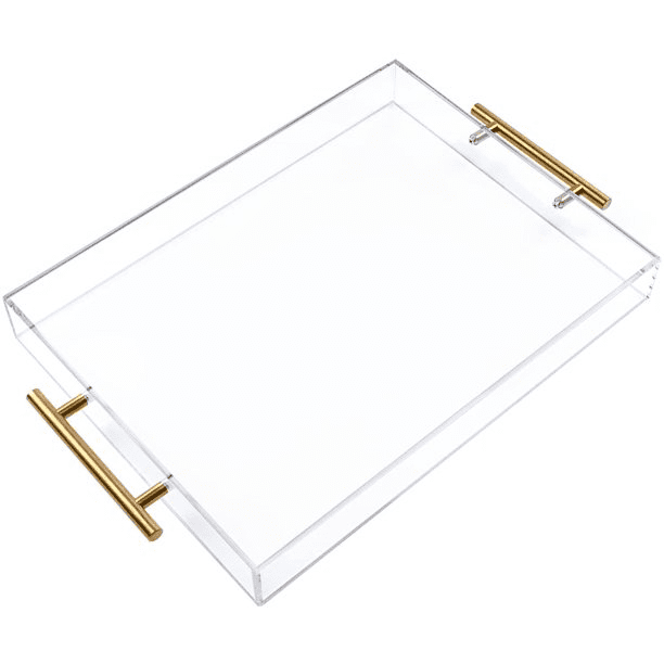 12"x16" Clear Acrylic Serving Tray with Golden Handles, Huge Capacity ...