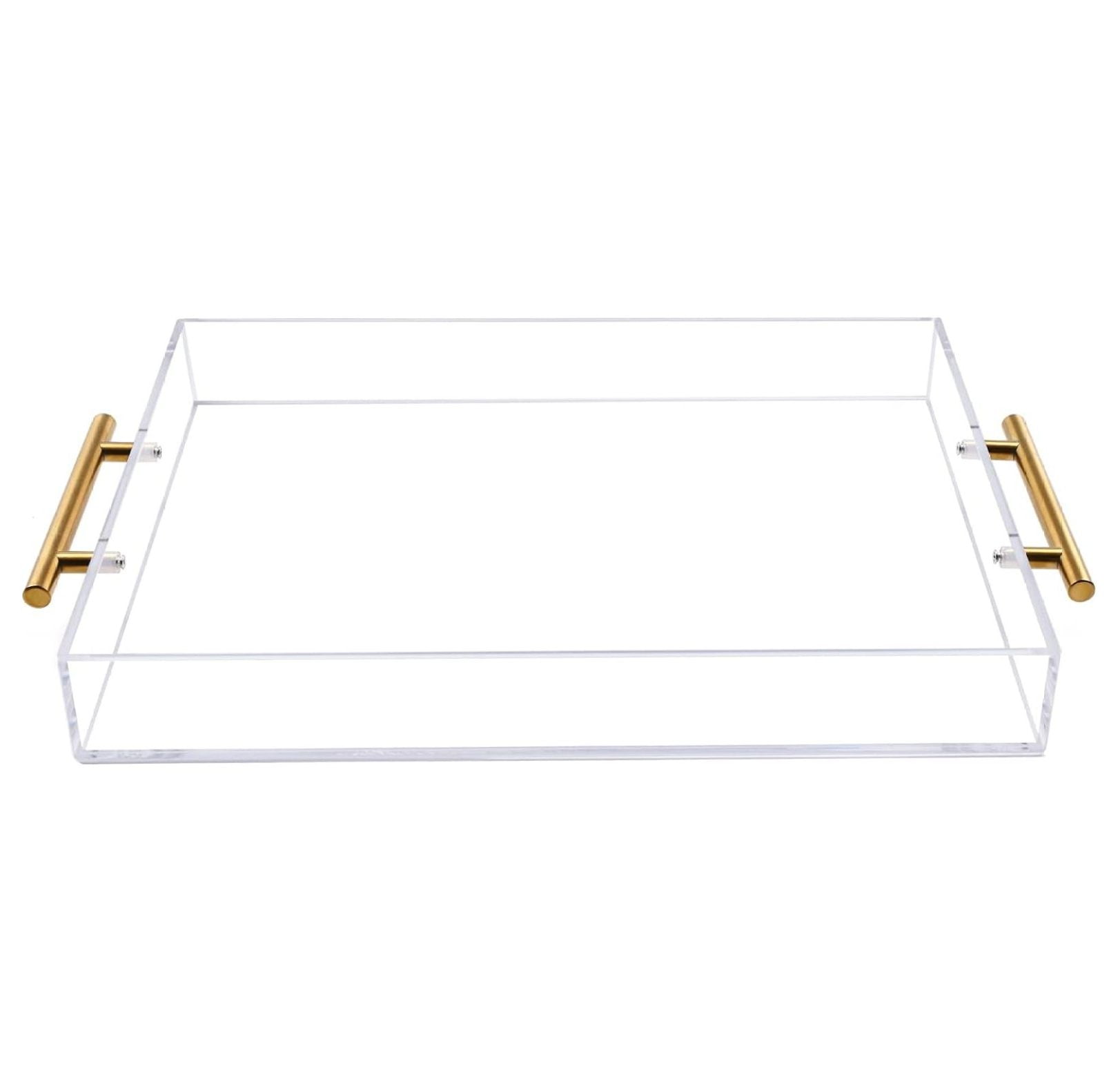 12"x16" Clear Serving Tray with Golden Handles, Sturdy Huge Capacity ...
