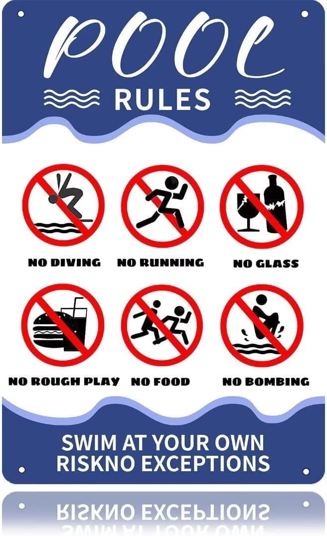 12"x16" Pool Rules Signs Swimming Safety No Diving No Glass Sign No ...