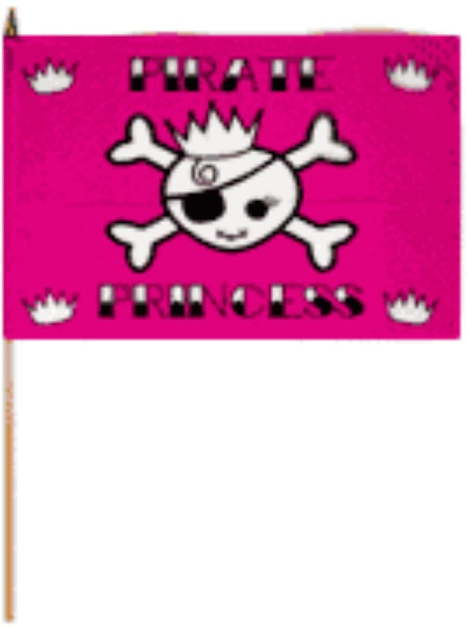 12"x18" Jolly Roger Pirate Princess Stick Flag Wood Staff Premium Vivid ...