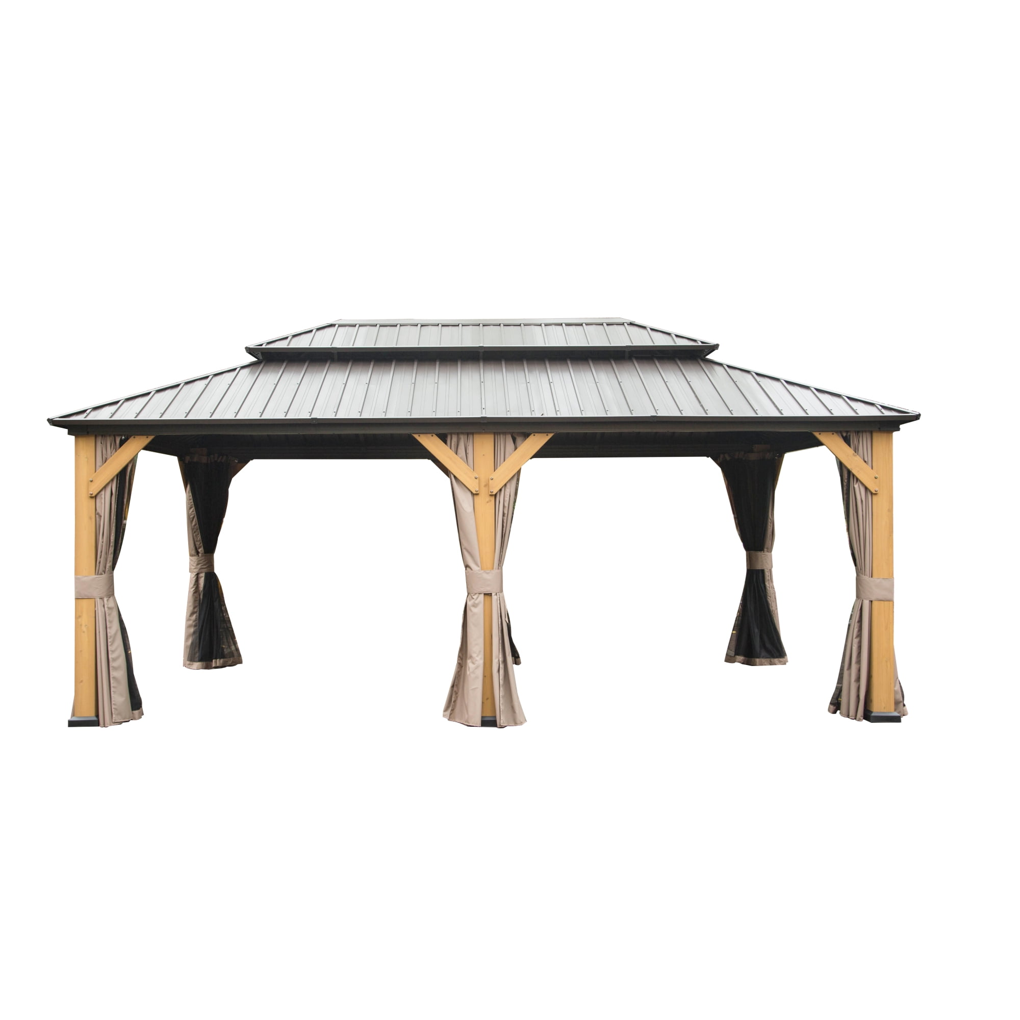 12'x20' Hardtop Gazebo, Outdoor Cedar Wood Frame Canopy with Galvanized ...