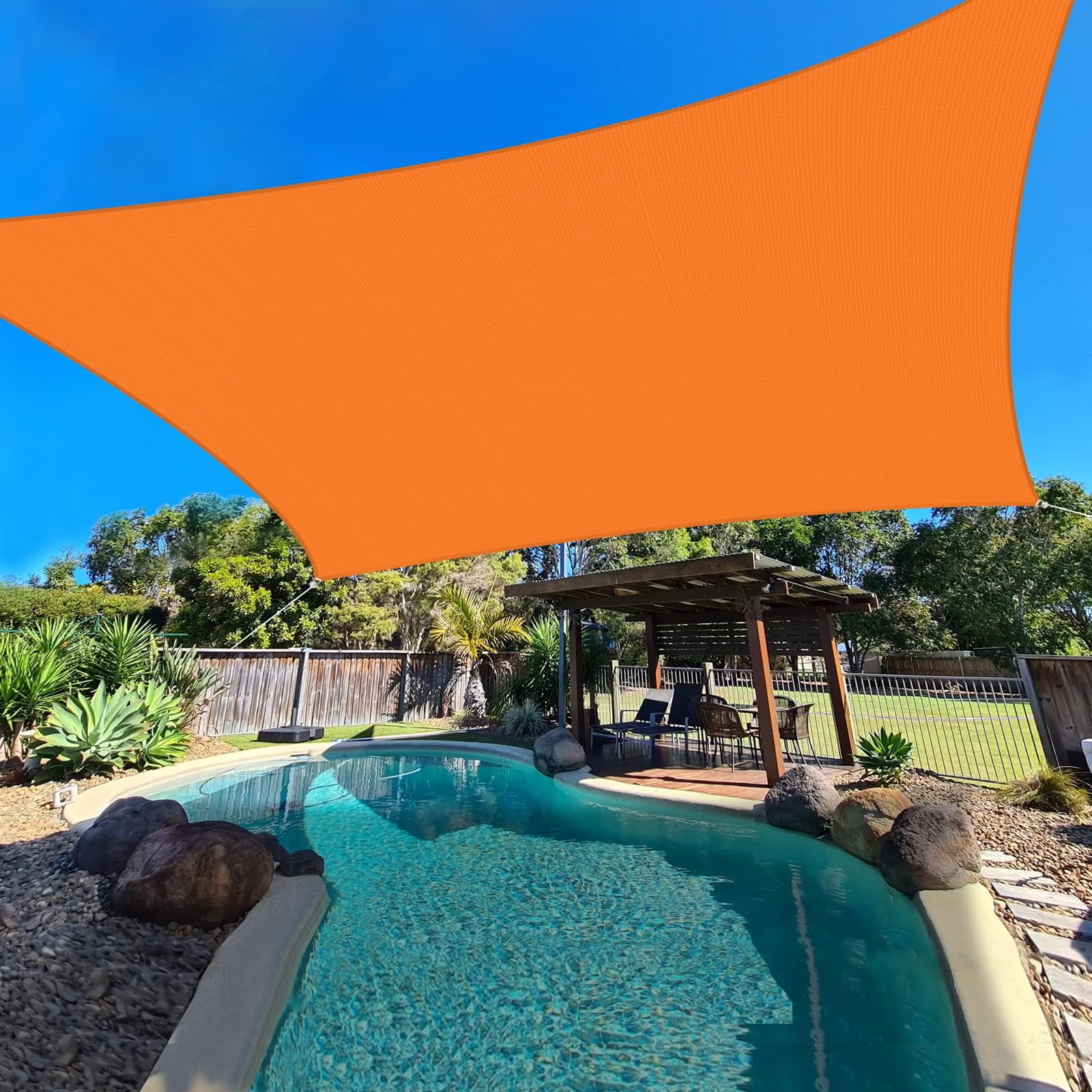 12'x22' Outdoor Sun Shade Sail, HDPE Rectangle Canopy Cover for Patio ...