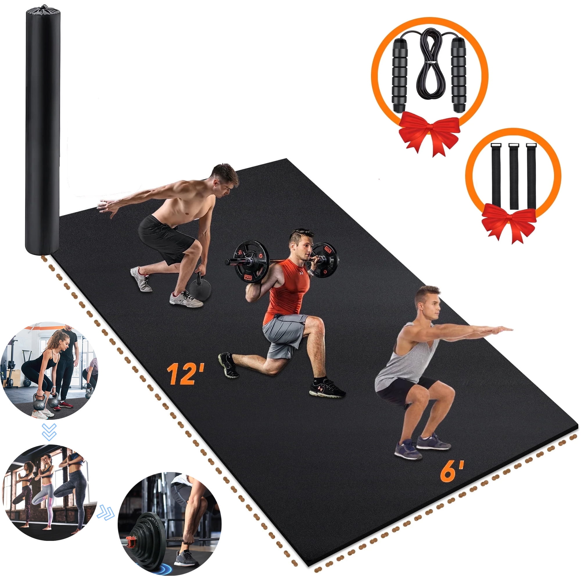 Easoger Black 12x6 Exercise Yoga Gym Mat, 7mm Thick Waterproof Shock ...