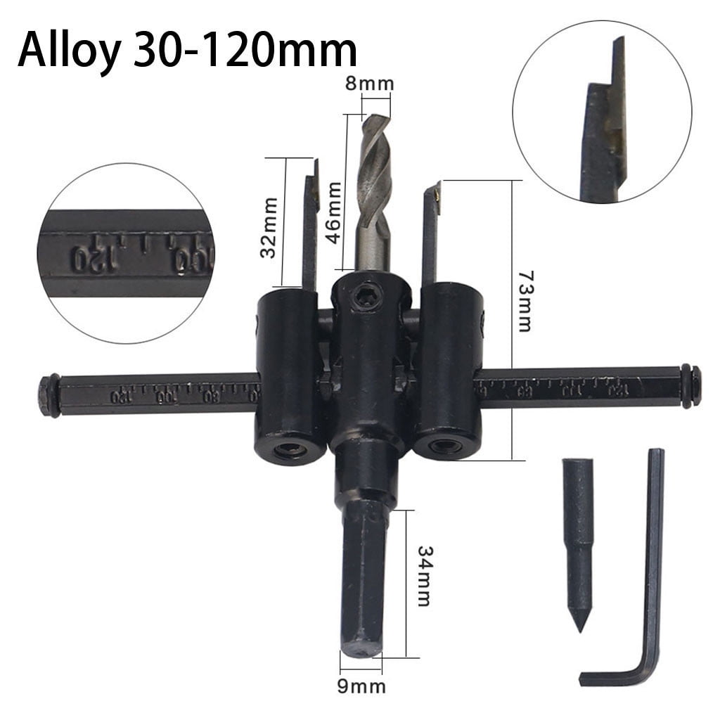 120-120mm Alloy Steel Adjustable Circle Hole Cutter Wood Drill Bit Saw ...