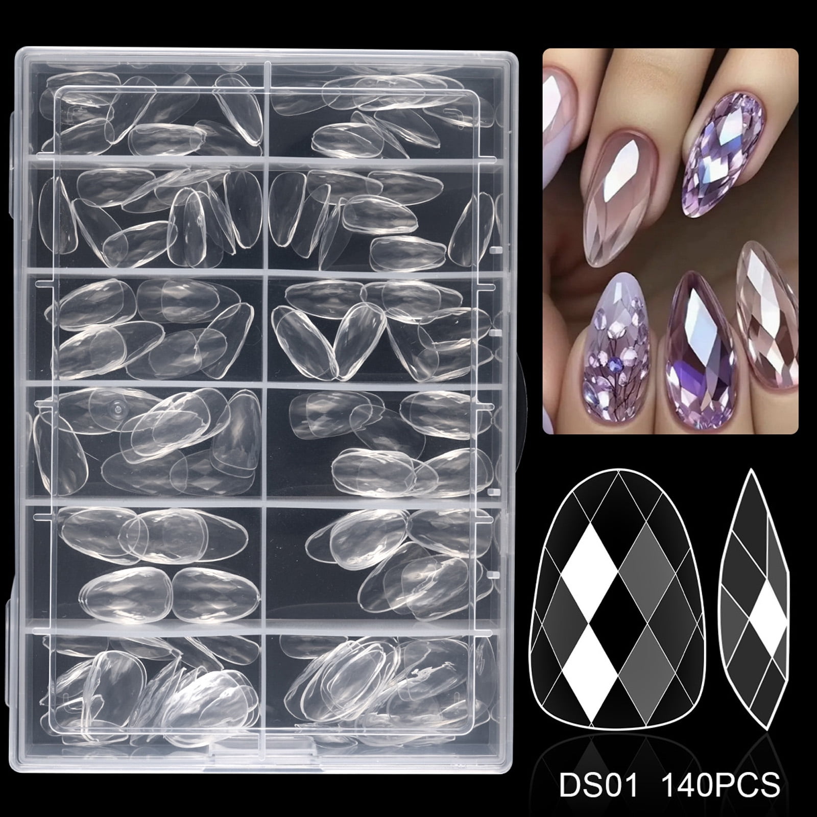 120/140 Pieces Acrylic Coffin Nails with 3D Design Elegant Nails Charm ...