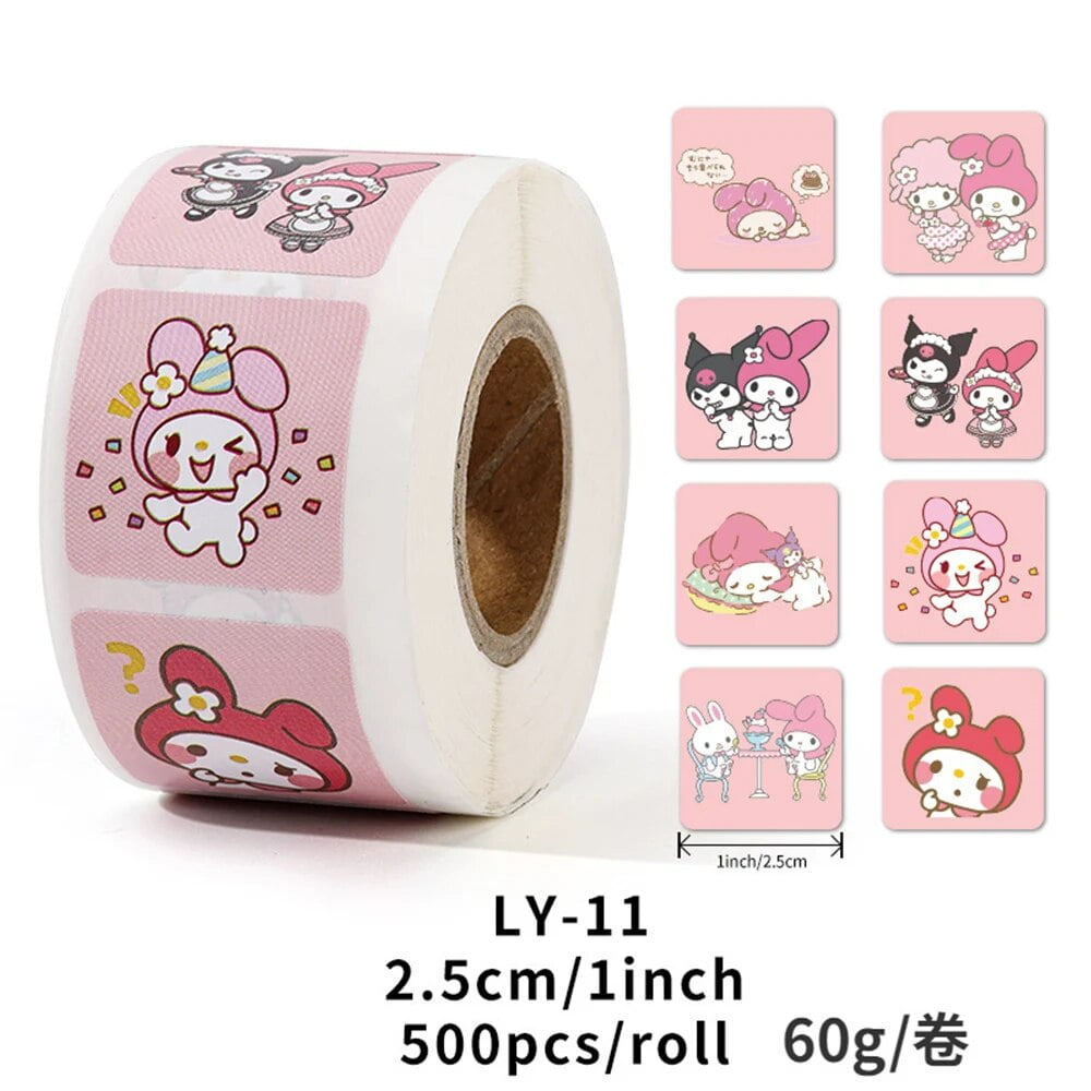 120/200/500pcs Kawaii Sanrio Thank You Stickers Roll Hello Kitty Kuromi ...
