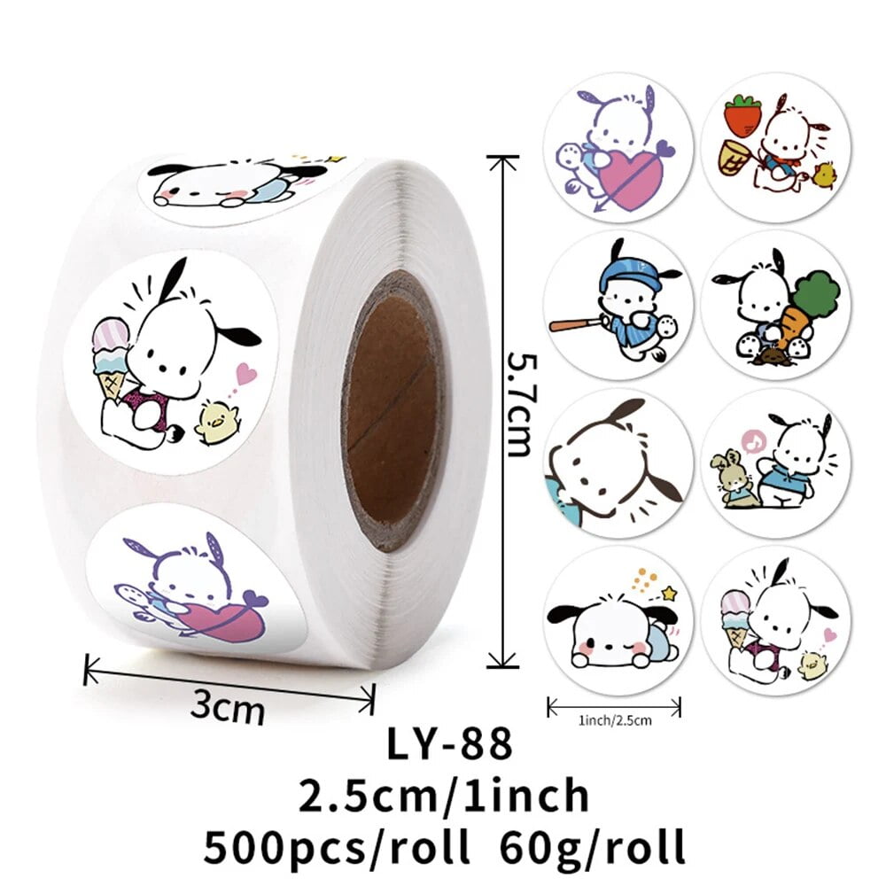 120/200/500pcs Kawaii Sanrio Thank You Stickers Roll Hello Kitty Kuromi ...