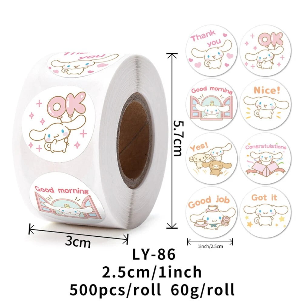 120/200/500pcs Kawaii Sanrio Thank You Stickers Roll Hello Kitty Kuromi ...
