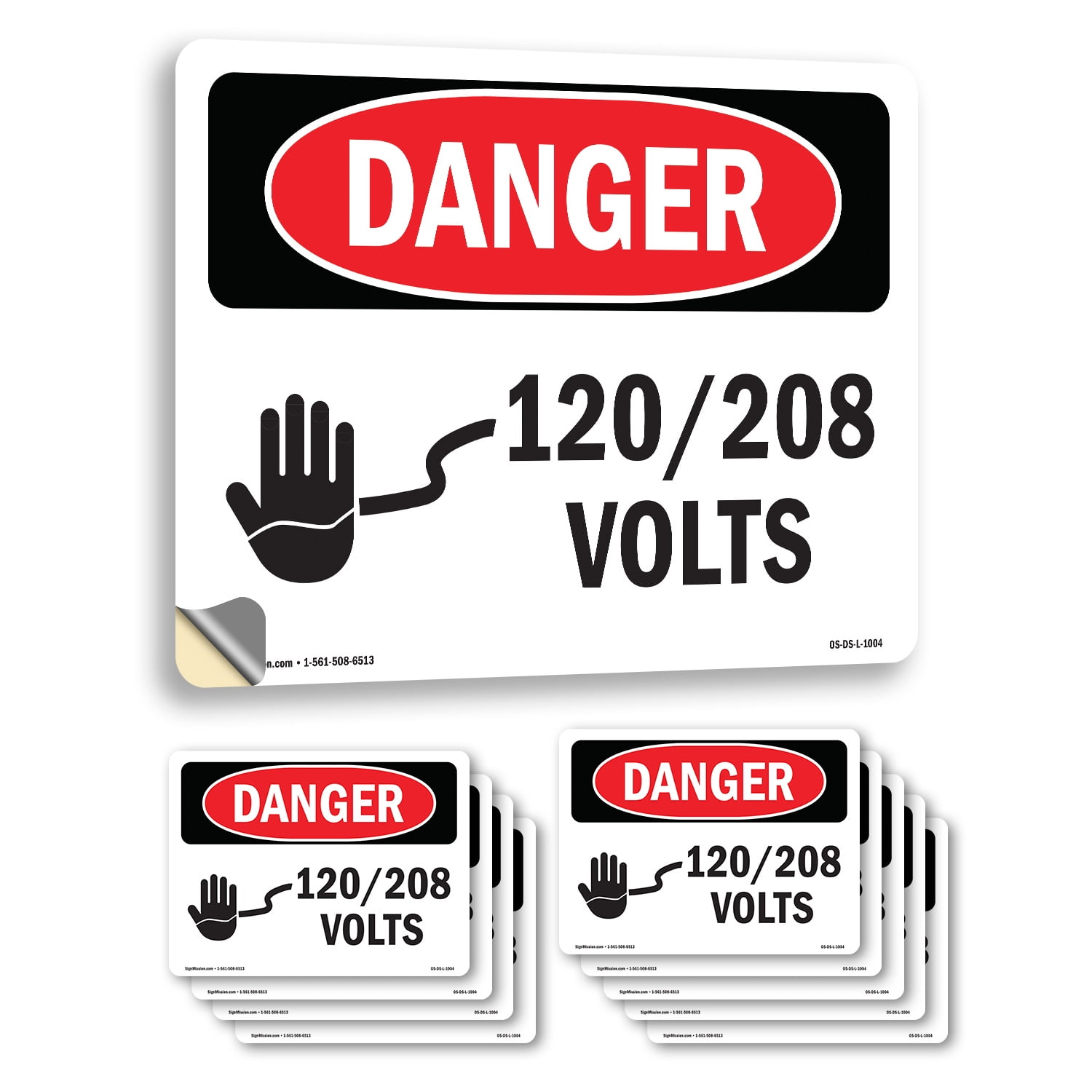 120 208 Volts OSHA Danger Vinyl Decal Label 5 Inch x 3.5 Inch - 10 Pack ...