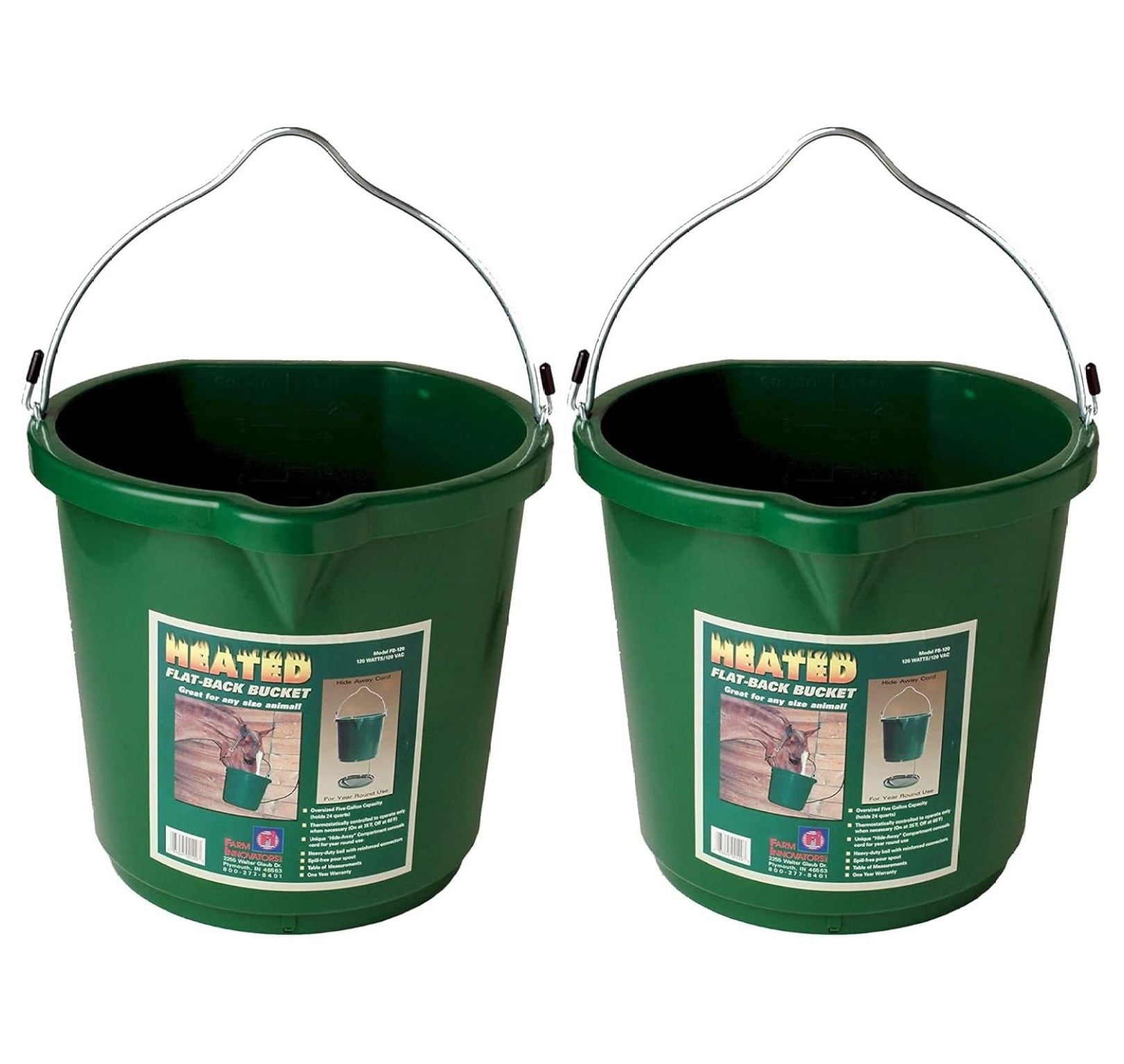 -120 24 Quart Plastic Flat Back Heated Bucket with Metal Handle, Built ...