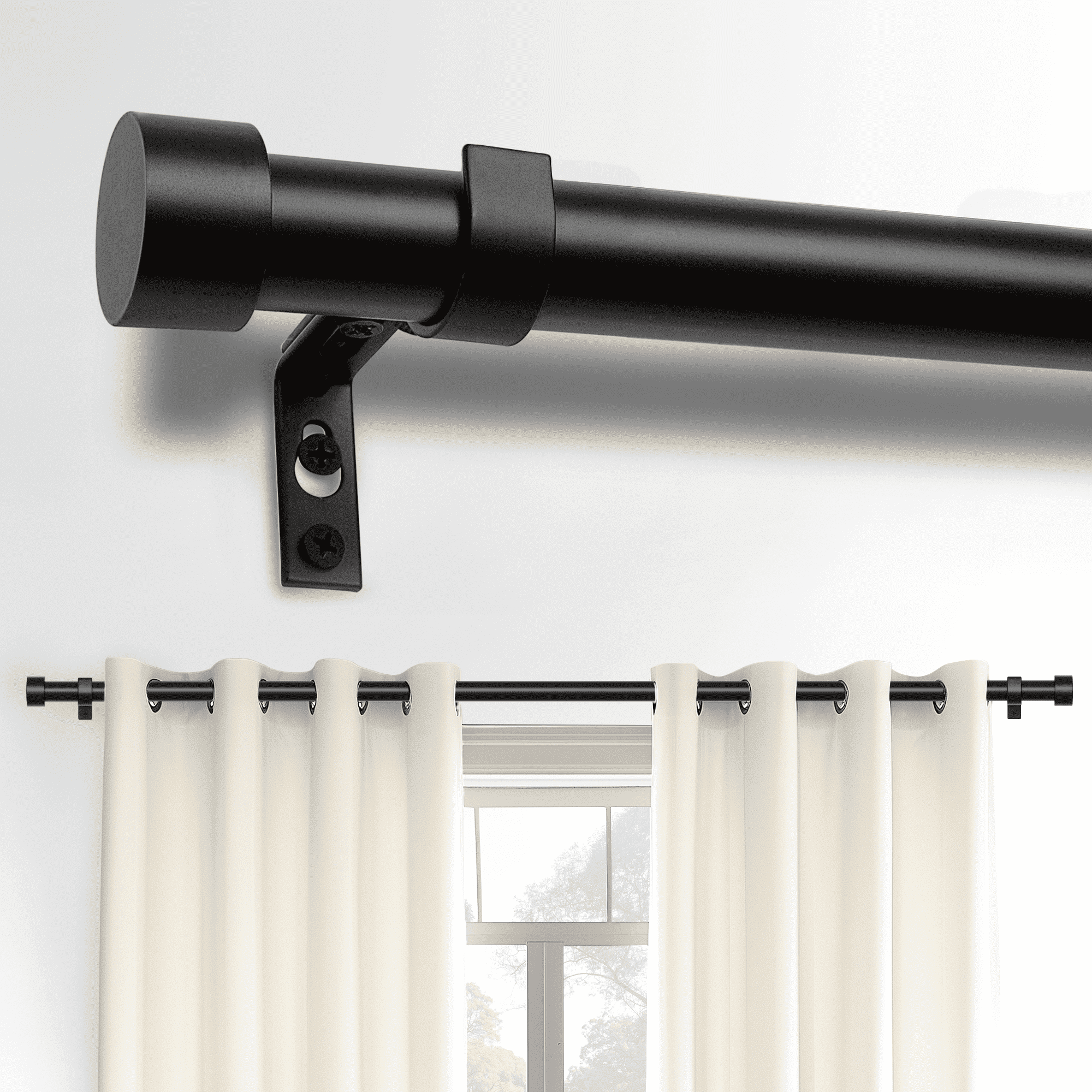 "Black Finish Heavy Duty Curtain Rods, 120""-240"" Adjustable Set, 1 ...