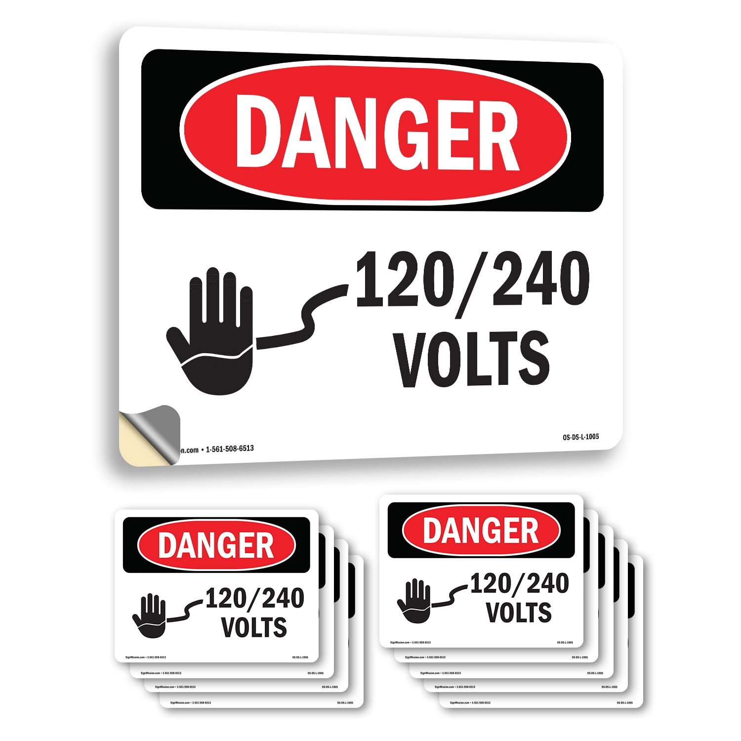 120 240 Volts OSHA Danger Vinyl Decal Label 10 Inch x 7 Inch - 10 Pack ...