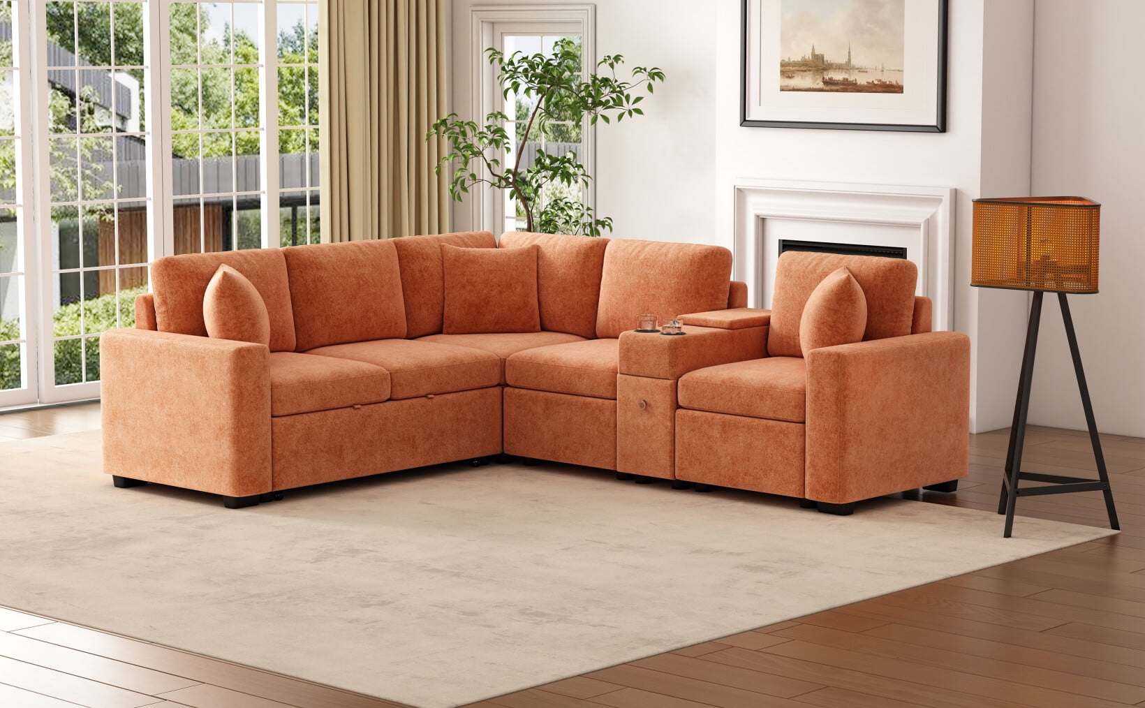 120.5" L-Shaped Convertible Sofa Bed Modular Sectional with 4 Configurations, Pull-Out Sleeper ...