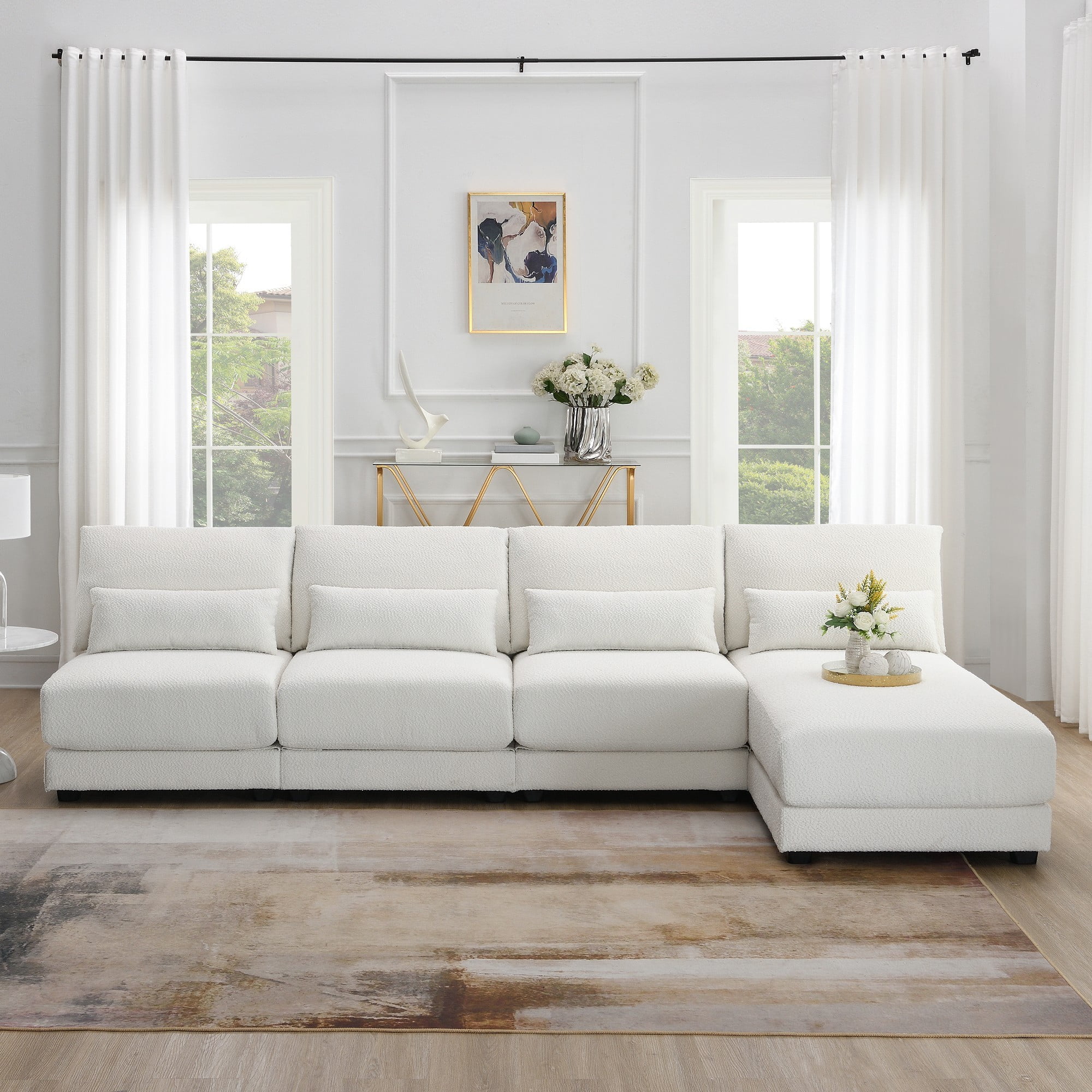 120*61" Oversized Wide Seat Sectional Sofa with Reversible Chaise, Loop ...