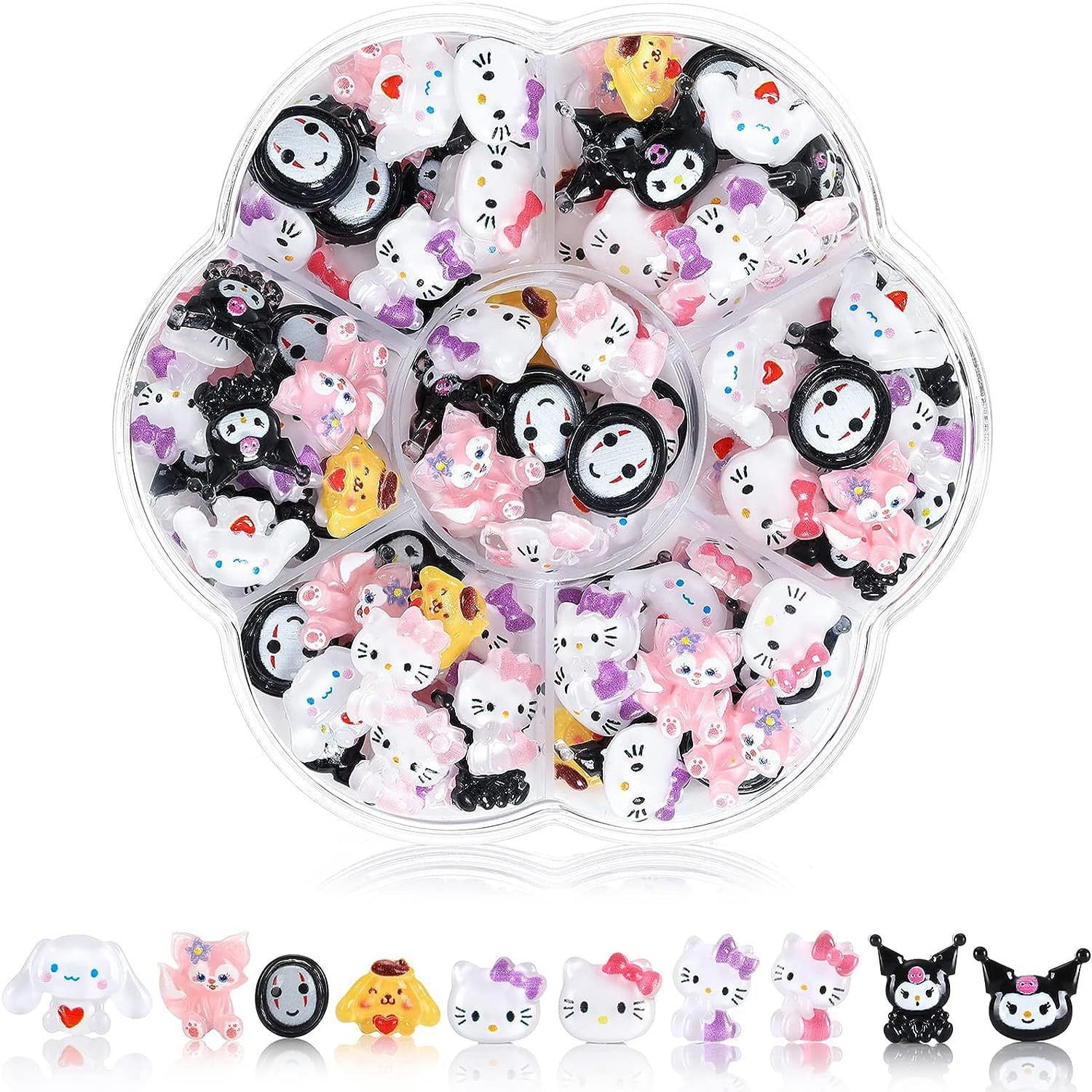 120/70Pcs In The Box Kawaii Sanrio Nail Art Charms Hello Kitty Kuromi ...