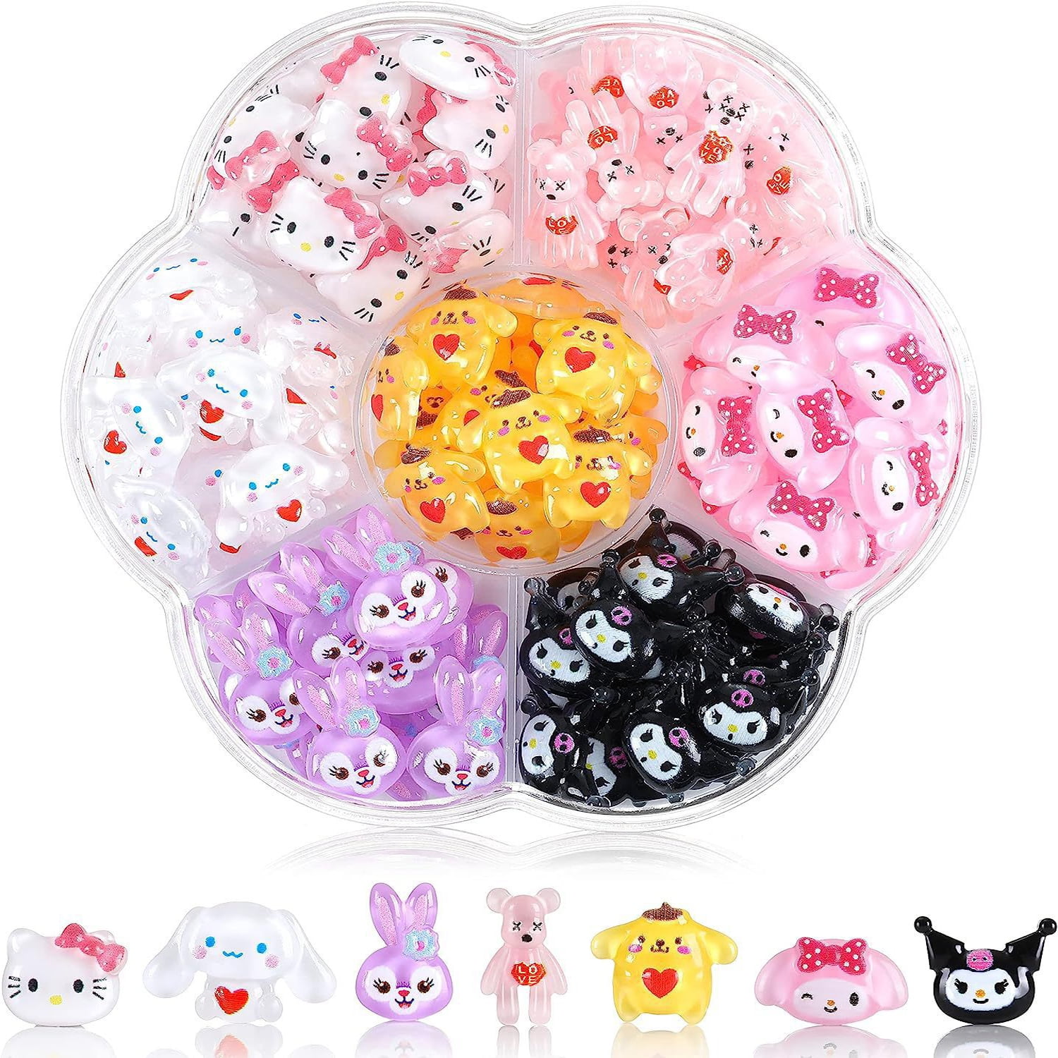 120/70Pcs In The Box Kawaii Sanrio Nail Art Charms Hello Kitty Kuromi ...