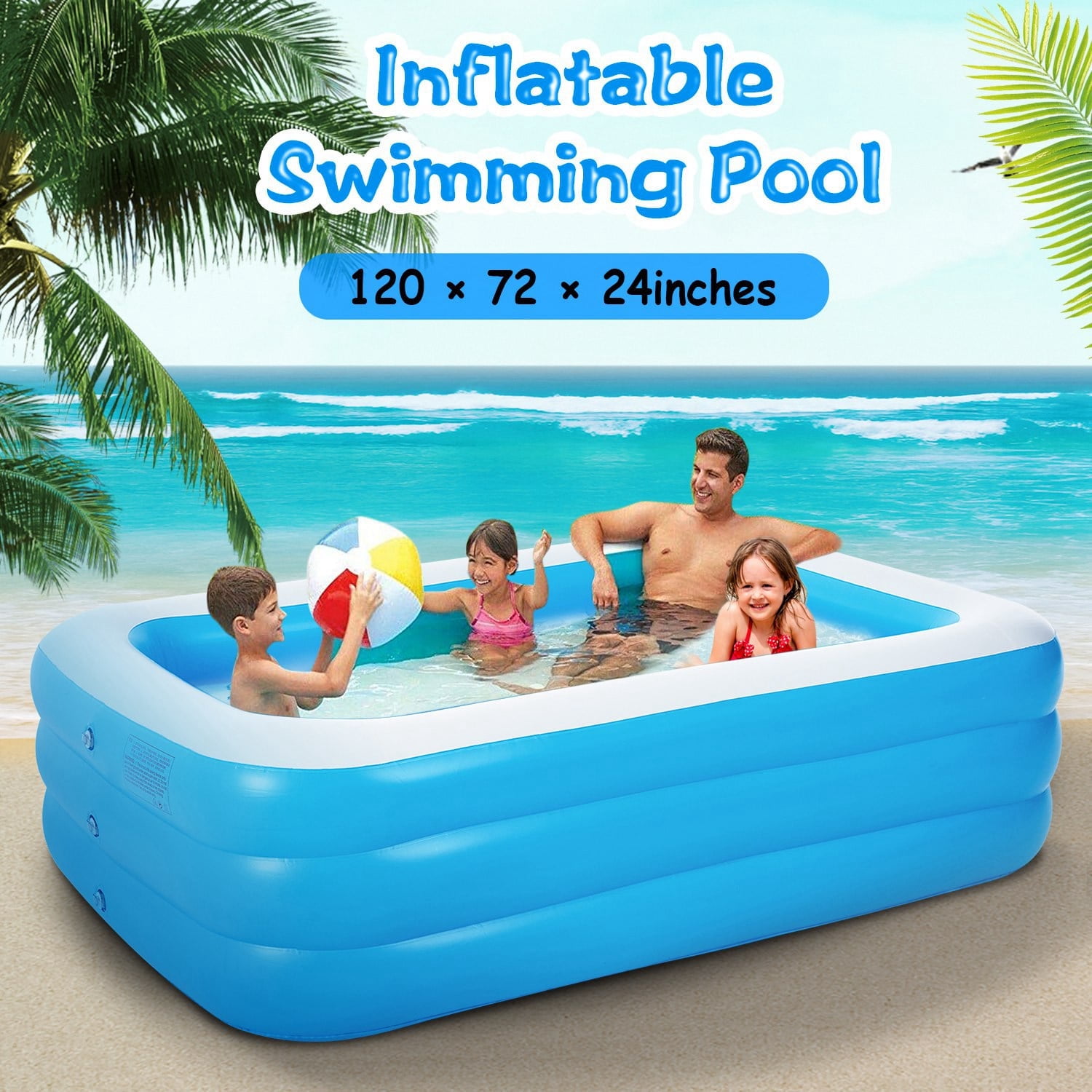 120*72*24in Inflatable Family Swimming Lounge Pool Backyard Summer Blow ...