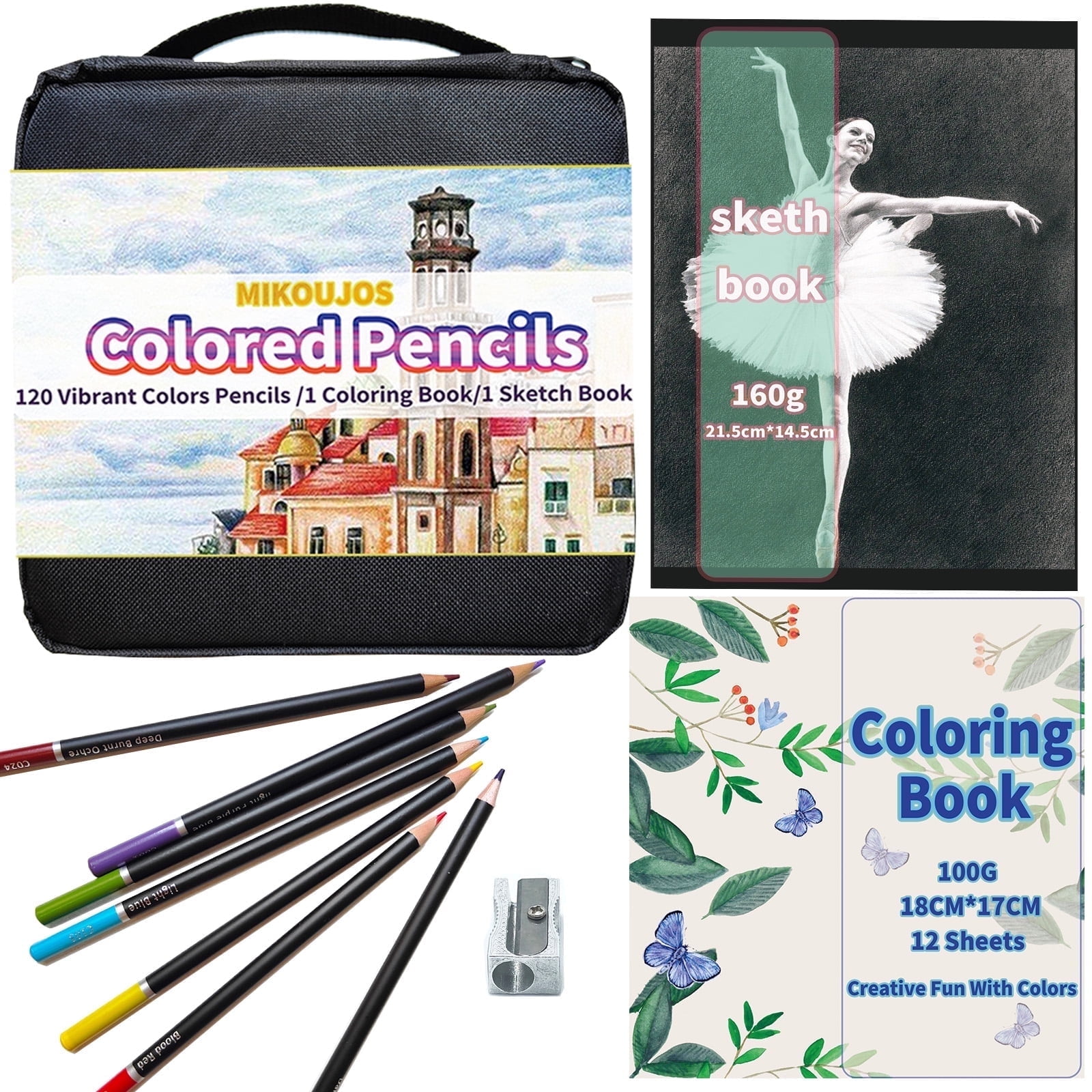 MIKOUJOS 120ct Artist Colored Pencils Set with Coloring & Sketch Book ...