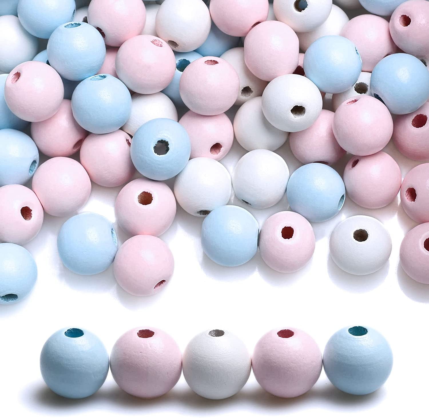 120 Assorted Colors Garland Wood Beads - 16mm with 3mm Hole - 40 Beads ...