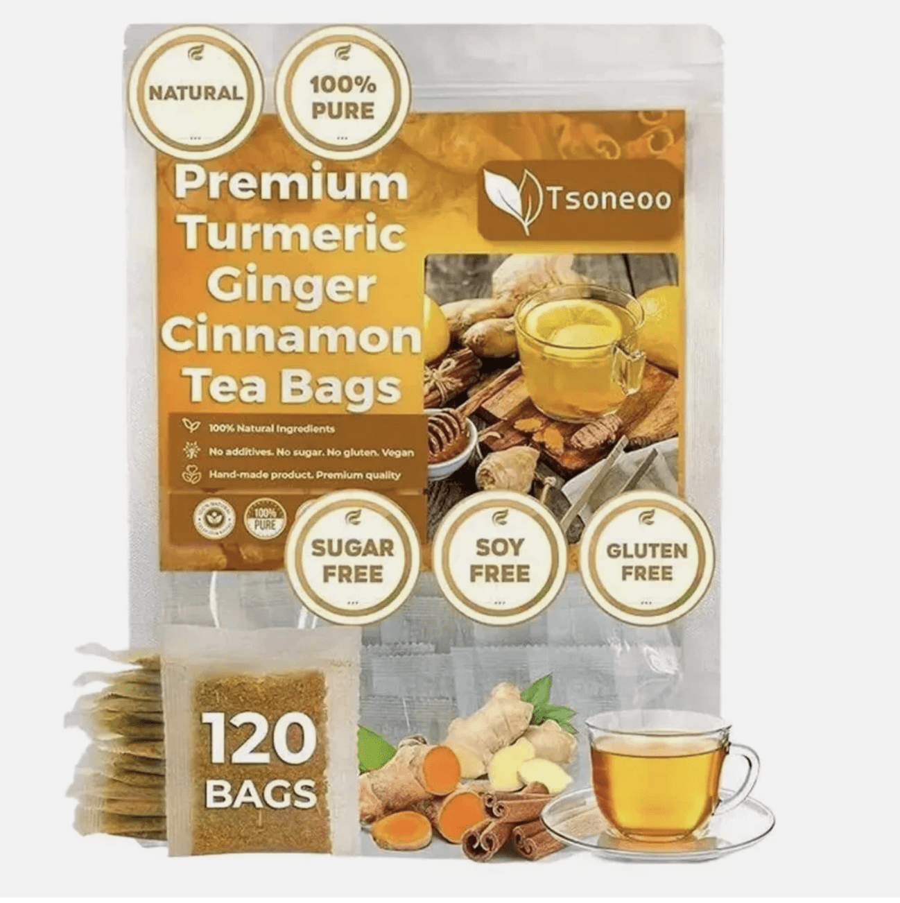 120 Bags Premium Turmeric Ginger Cinnamon Tea,Tea Bags and Premium ...