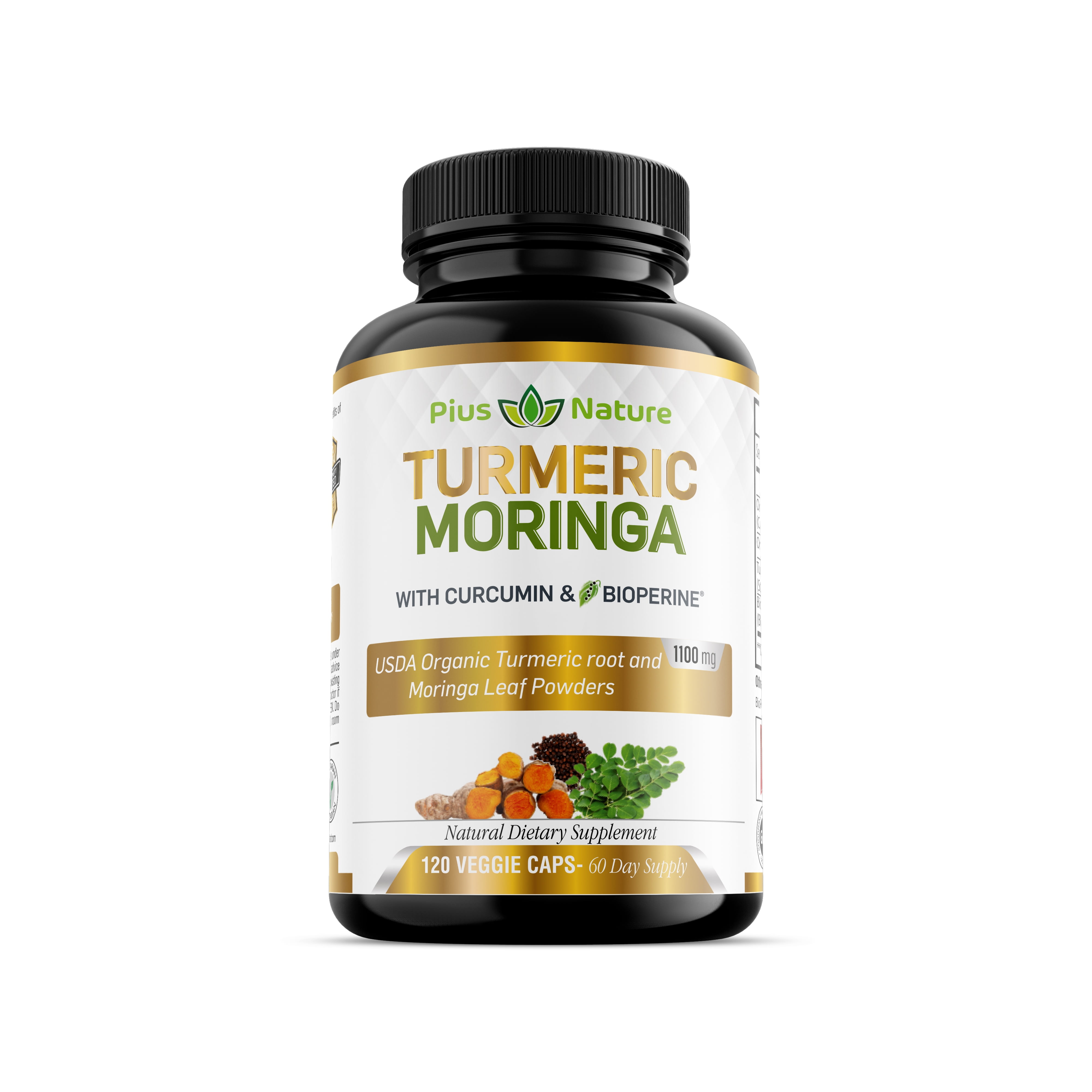 Organic Turmeric & Moringa Powder Veggie Supplement, 120 Capsules with ...