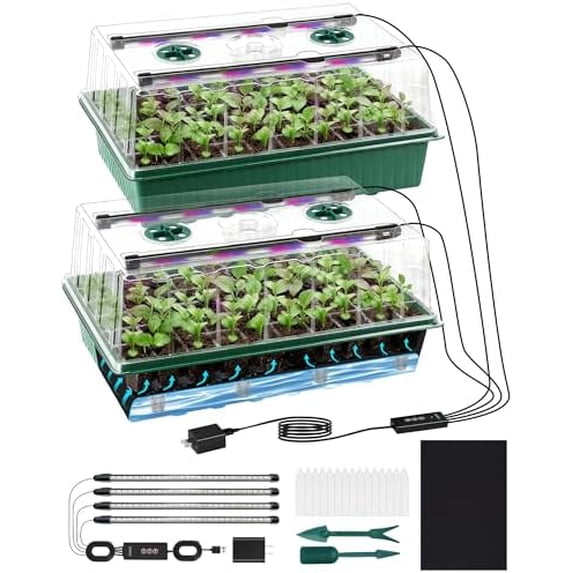 120-Cell Self-Watering Seed Starter Tray with Grow Light,2 Sets of 60 ...