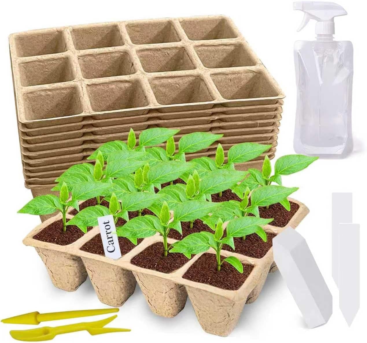 120 Cells Seed Starter Tray, 10 Pack Biodegradable Peat Pots with 100 ...