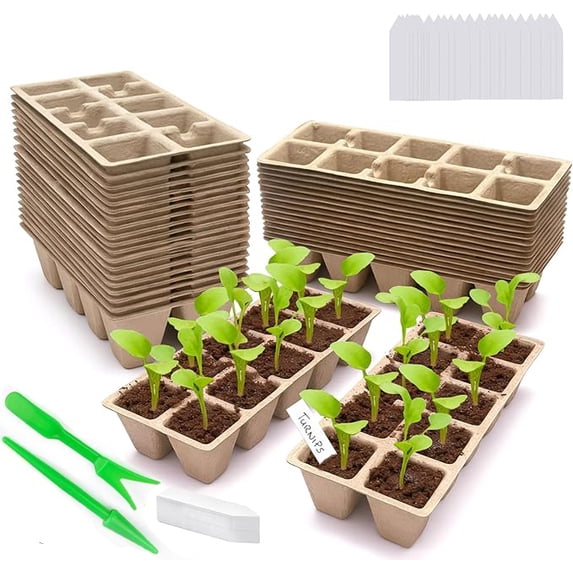 120 Cells Seed Thickened 10-Cell Peat Pots Seed Starter Kit - 12 Trays ...