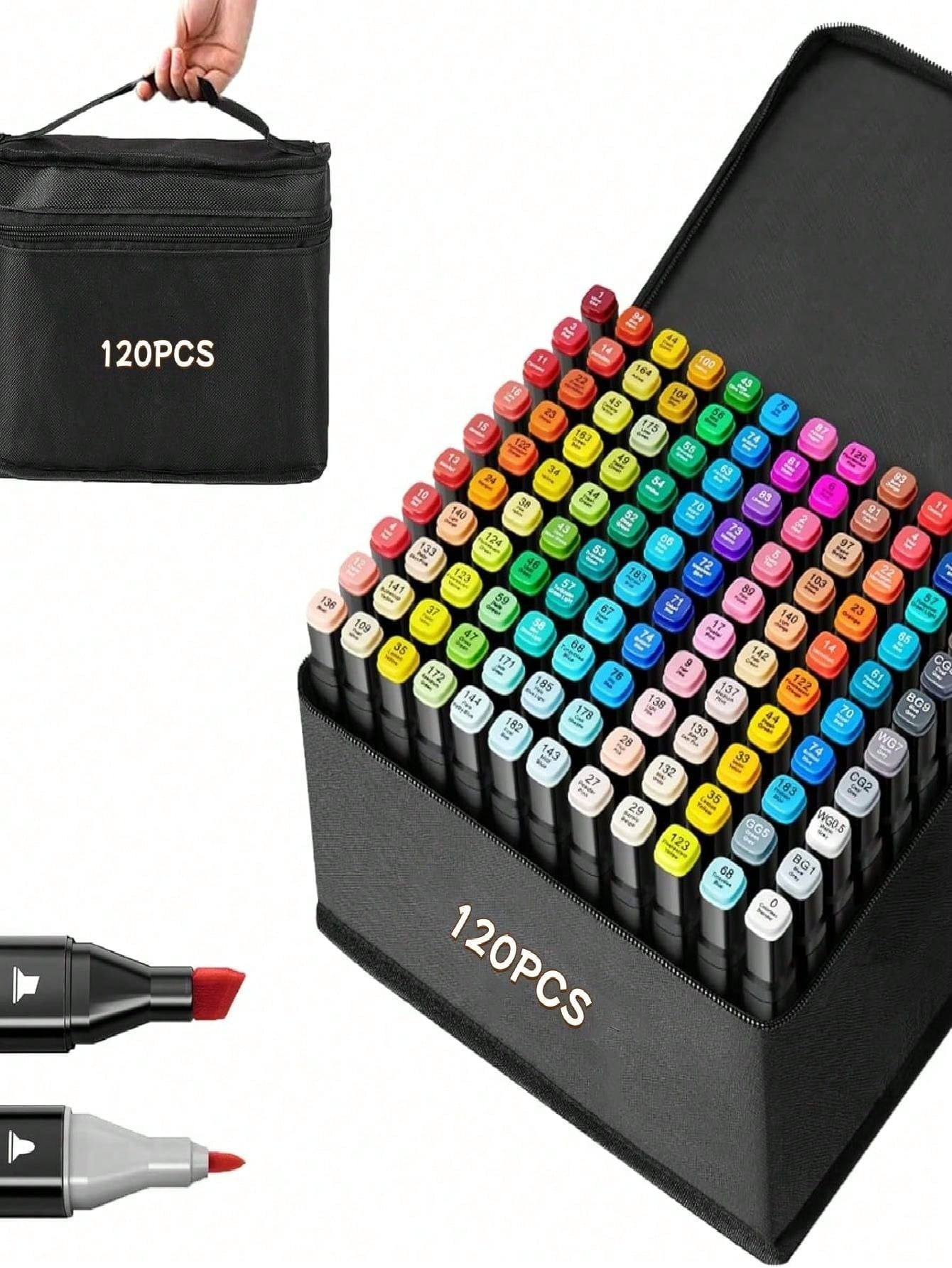 120 Colors Alcohol Marker Set, Double Tip Hybrid Art Marker For ...
