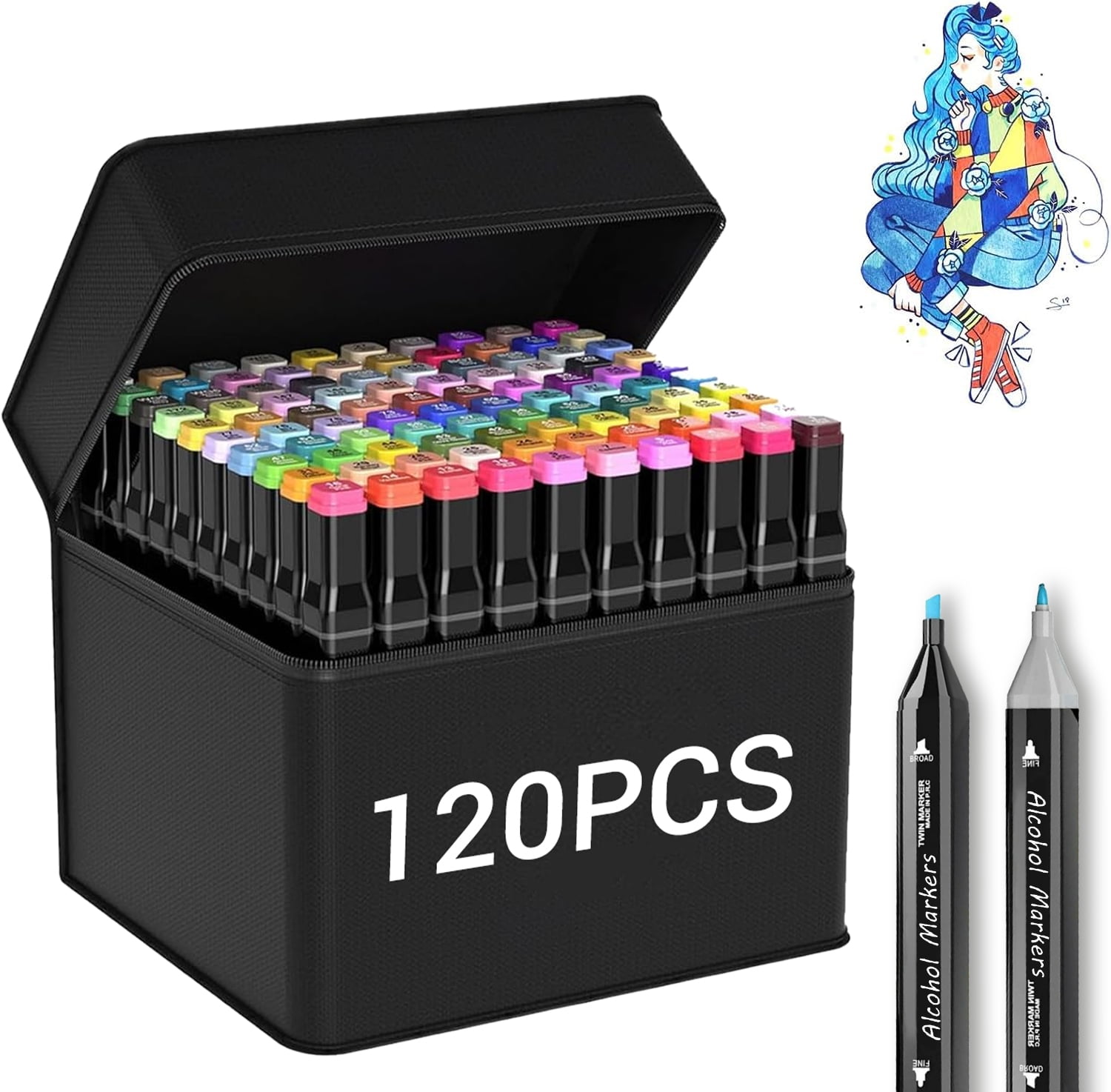 ANUNU 120 Colors Alcohol Markers Set, Dual Tip Art Markers, Sketching ...