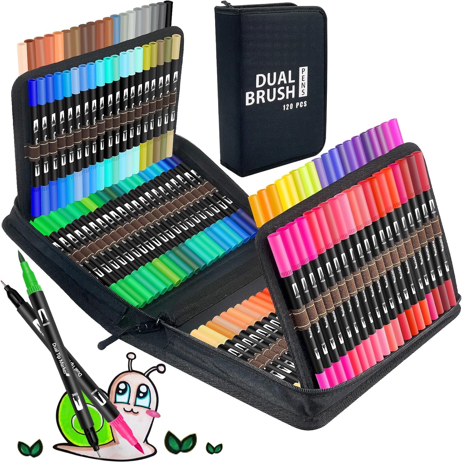120 Colors Dual Tip Art Markers Pens , Brush and Fine Tip Coloring ...