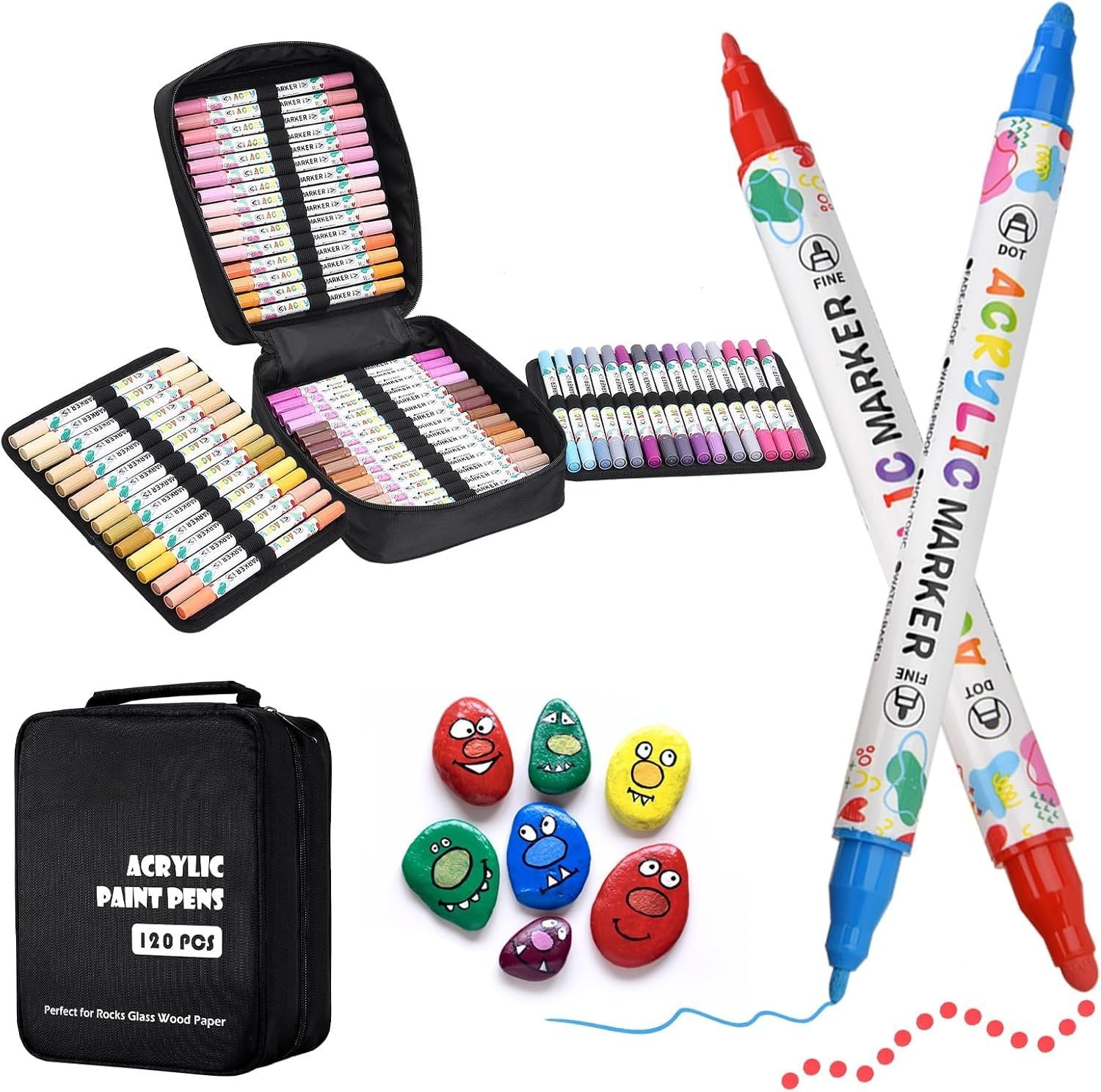 120 Colors Pens, Dual Tip Markers for Paper, , Canvas, Stone, Rock ...