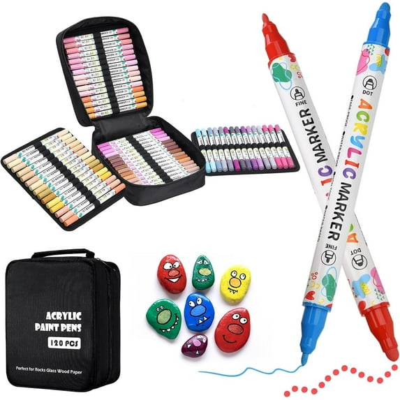 120 Colors Pens, Dual Tip Markers for Paper, , Canvas, Stone, Rock ...
