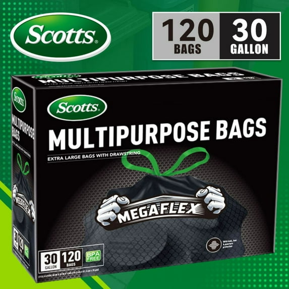 120 Count 30 Gallon Drawstring Garbage Bags Non Rip Black Super Strong ...