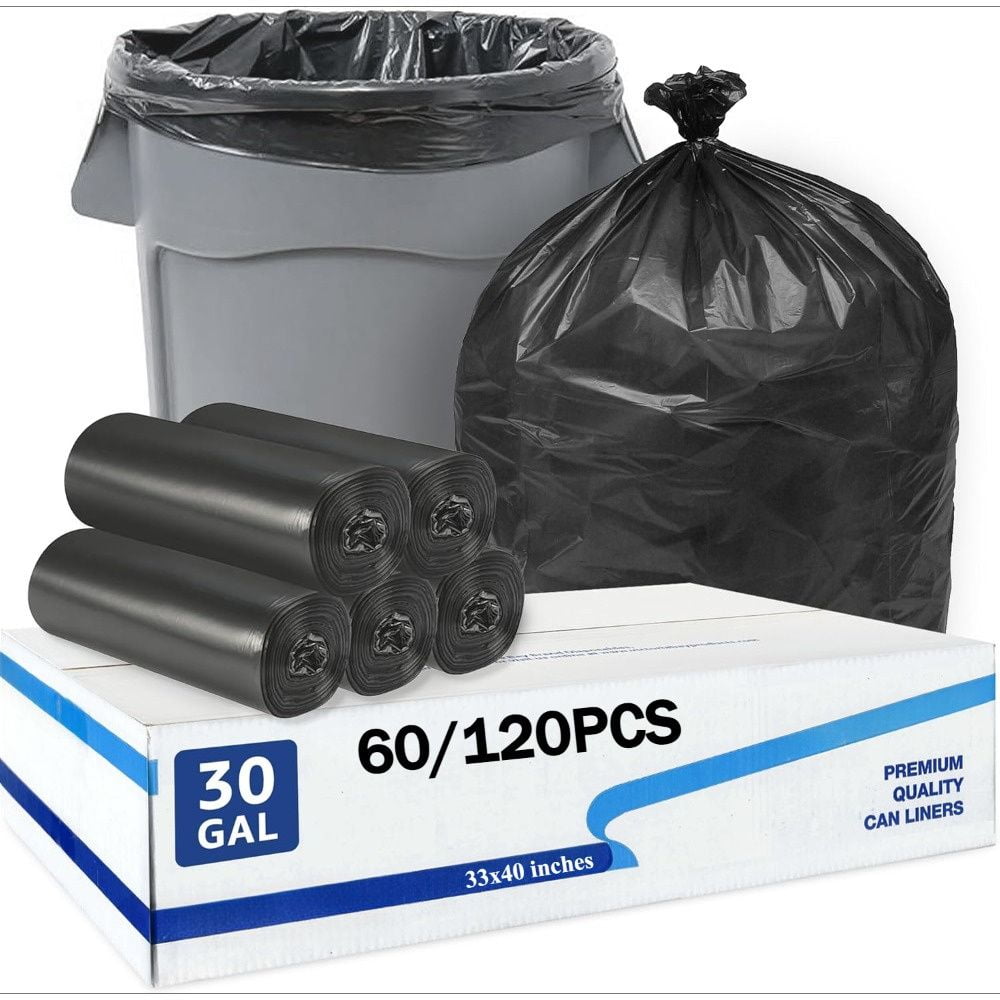 120 Count 35 Gallon Heavy-Duty Disposable Trash Bags - 33x40 Inch Grade ...