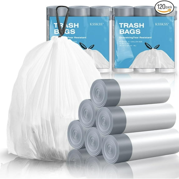 120 Counts 1.6 Gallon Mini Drawstring Trash Bags, Small Garbage Bags by ...