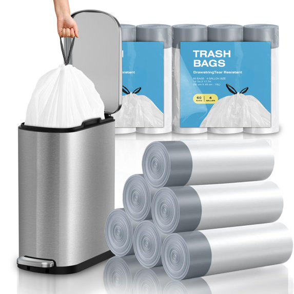 120 Counts 1.6 Gallon Mini Drawstring Trash Bags, Small Garbage Bags By ...