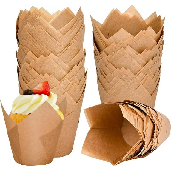 120 Counts Natural Tulip Cupcake Liners for Baking Cups, Food Grade ...