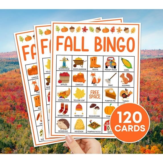 120 Fall Bingo Cards Printable Game, Autumn Bingo Boards, Fall Holiday ...
