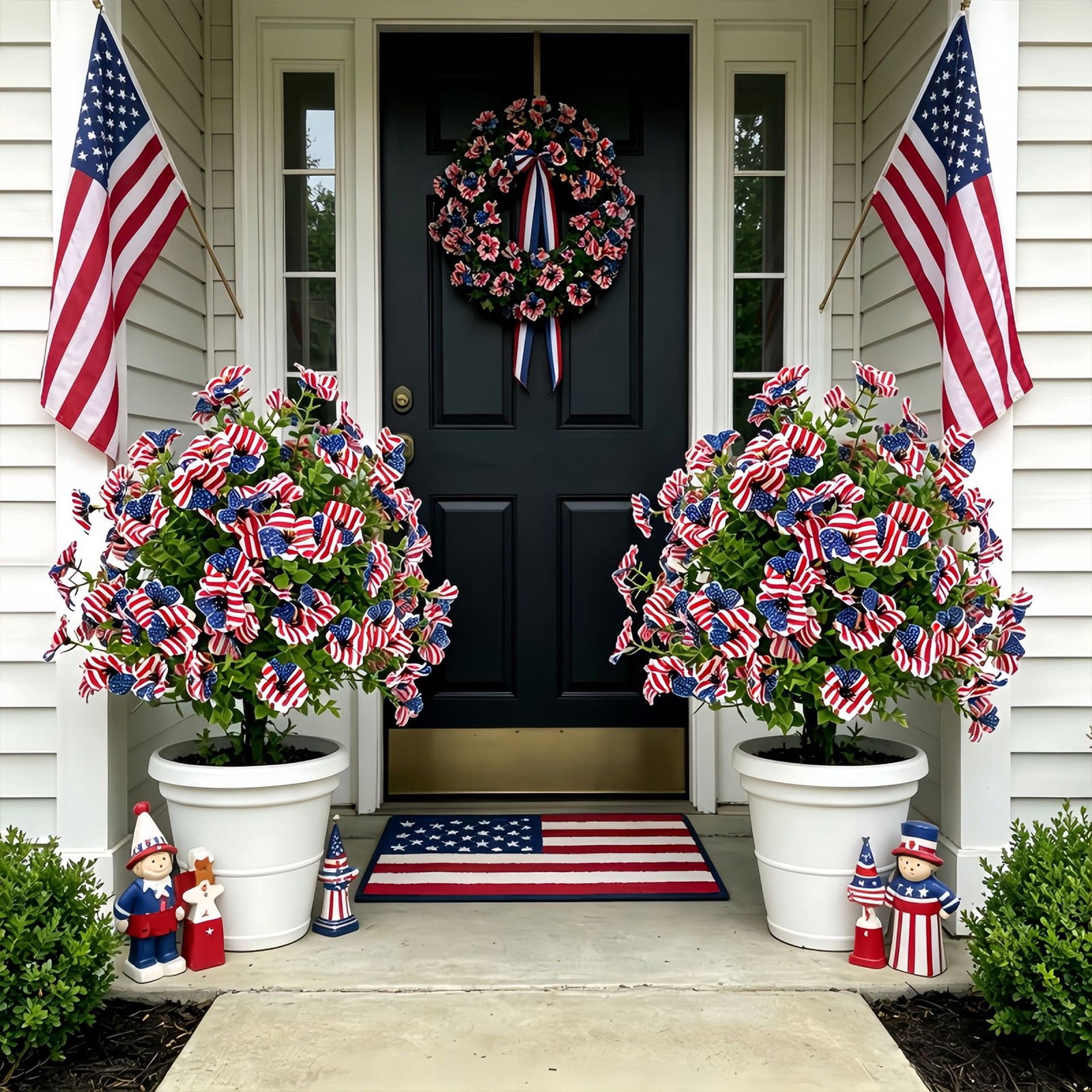 120 Flag Flowers Patriotic Bush, Plastic Outdoor Decoration With Ground ...