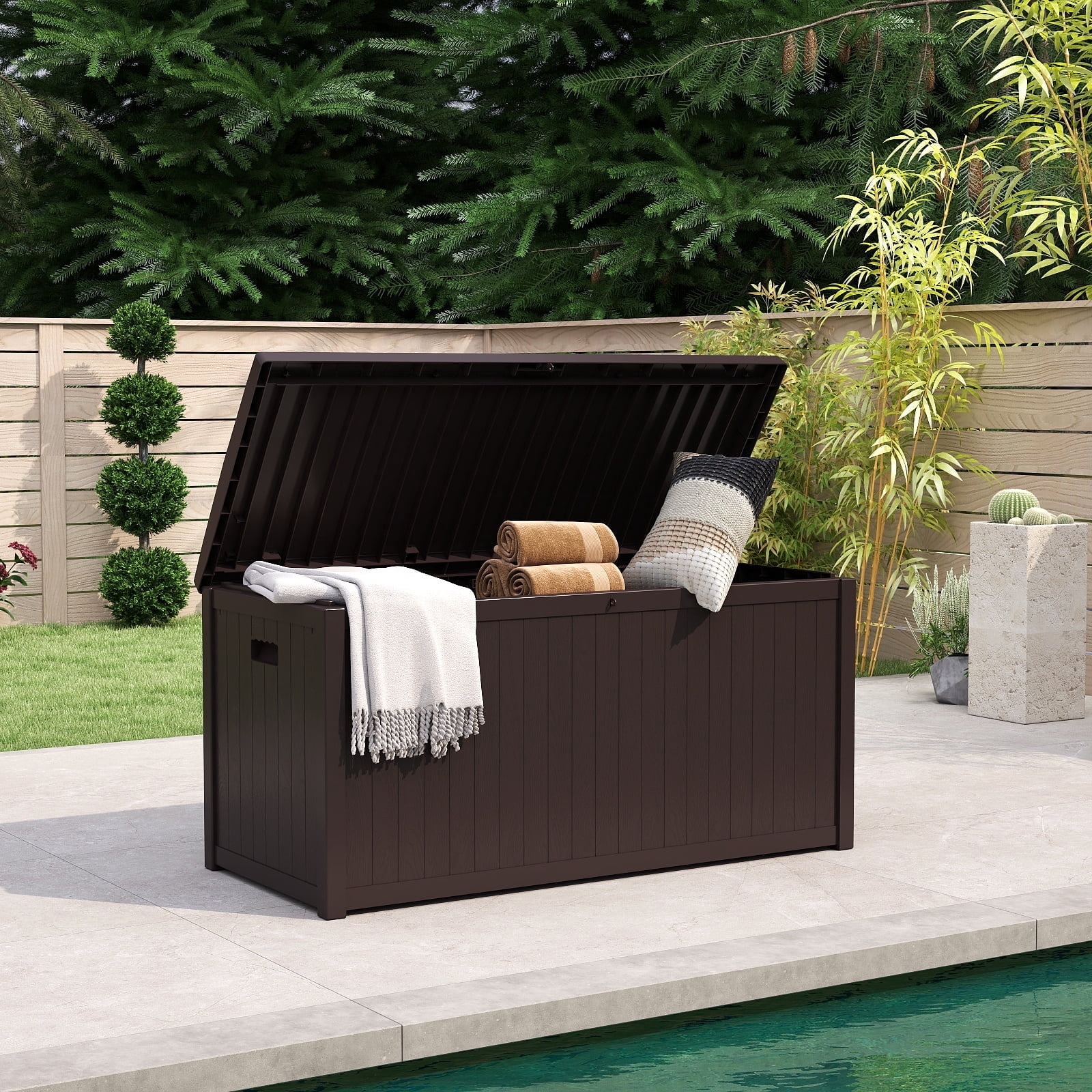 ZYJOYY Outdoor Storage Box, 120 Gallon Deck Box, Waterproof Resin ...