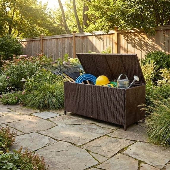 120 Gallon Outdoor Resin Deck Box, Waterproof & Lockable Storage ...