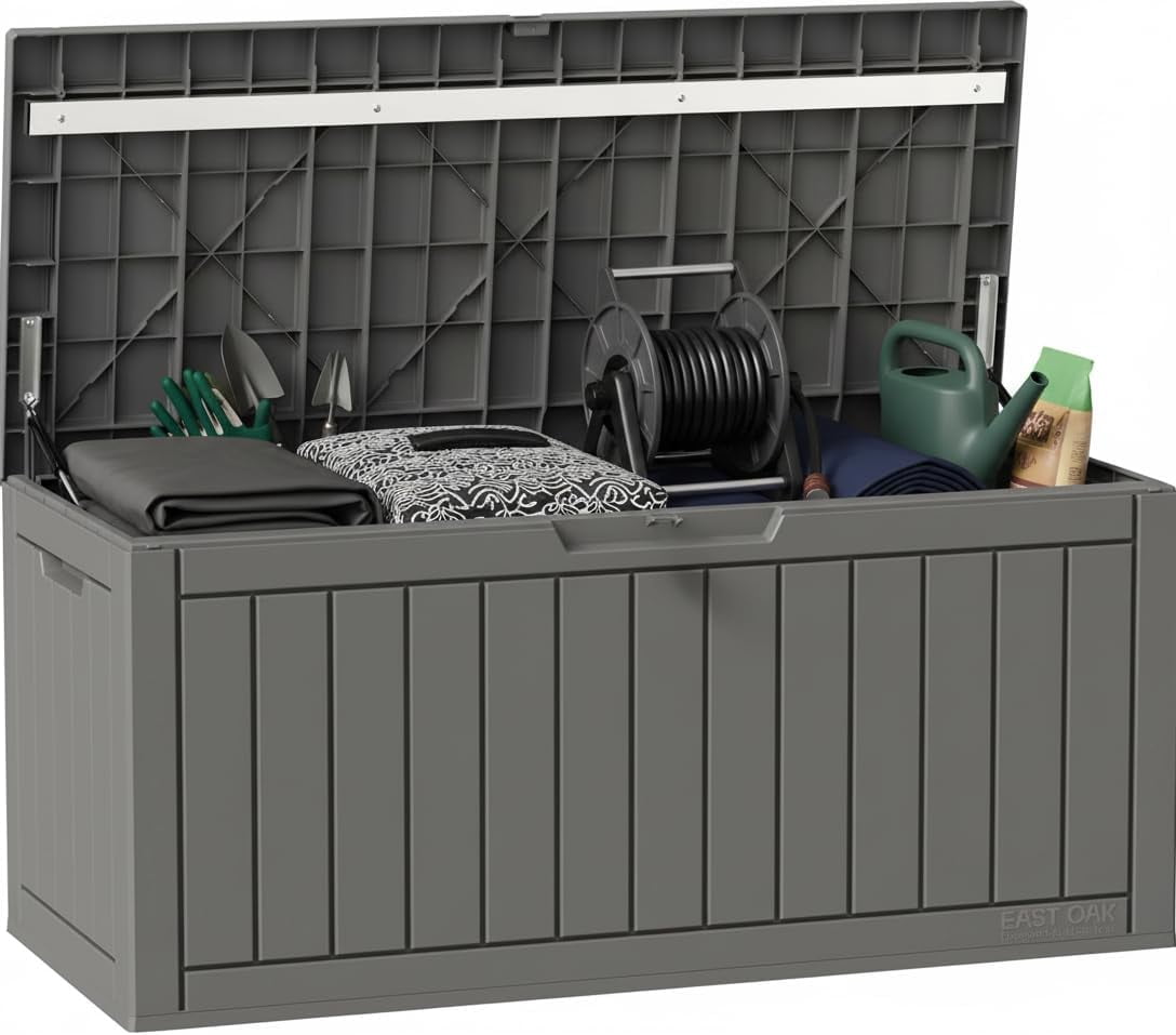 120 Gallon Outdoor Storage Box | Large Resin Deck Box with Reinforced ...